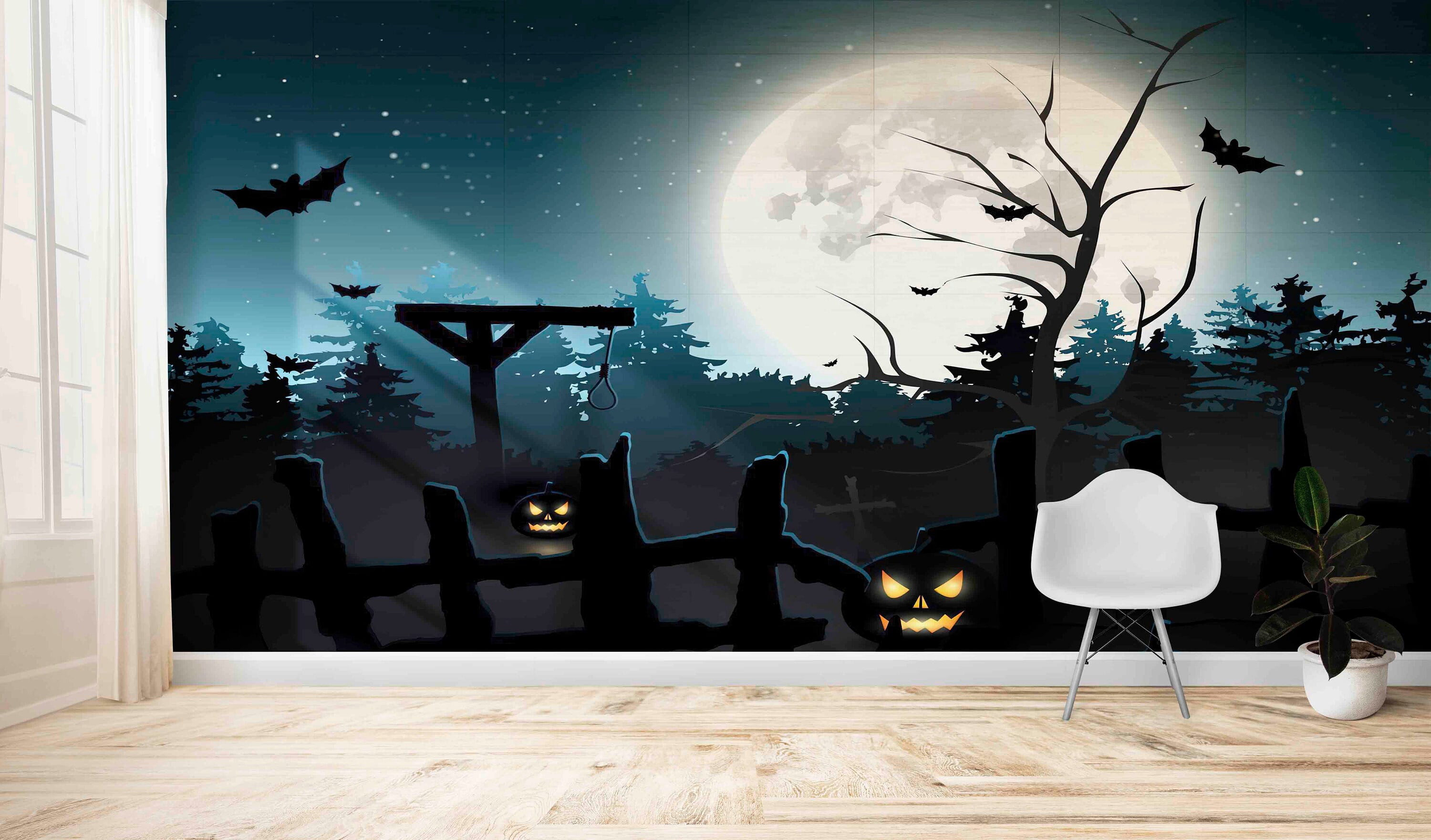Custom Wallpaper, Halloween Night Landscape, Paper Wall Art, Wallpaper ...