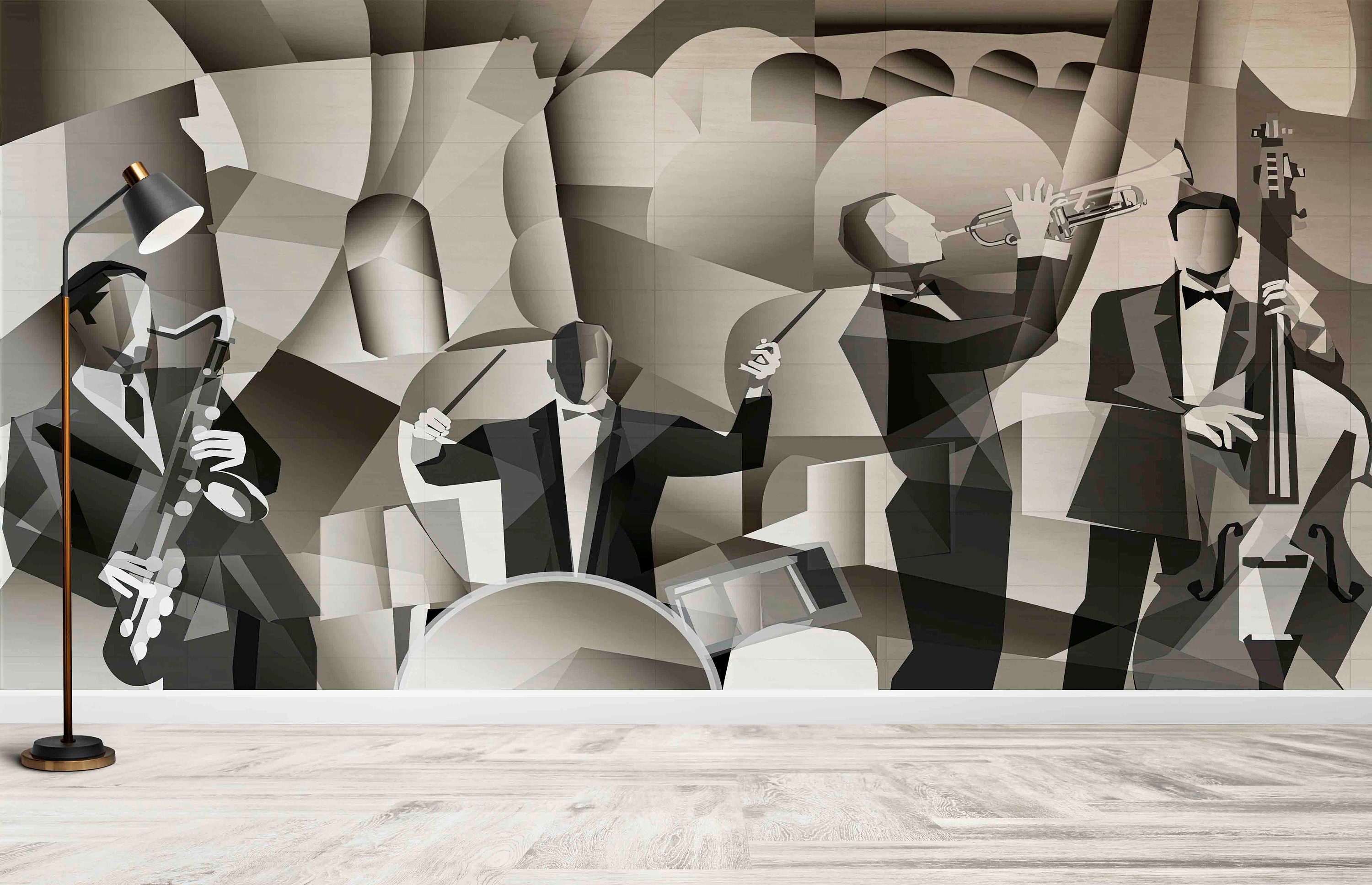 Custom Wallpaper, Paris Jazz Cafe, Paper Wall Art Jazz Music Wall Decor ...