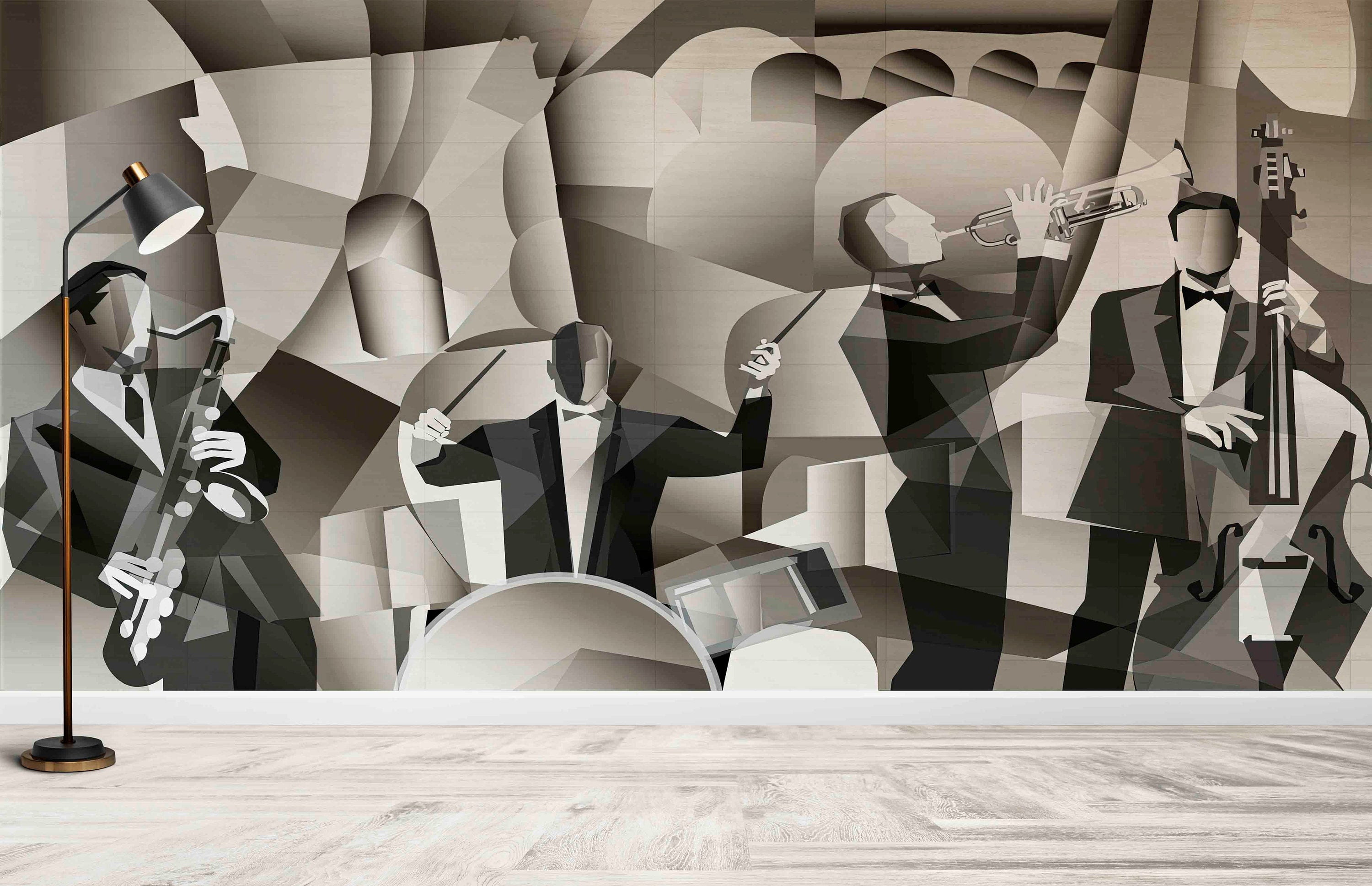 Custom Wallpaper, Paris Jazz Cafe, Paper Wall Art Jazz Music Wall Decor ...