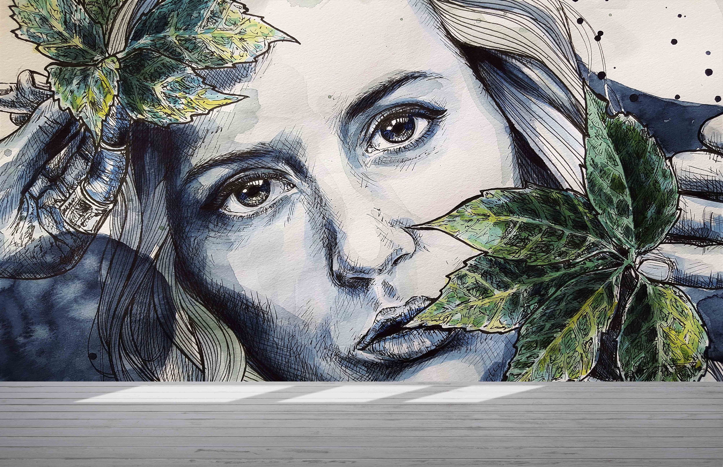 Custom Wallpaper, Woman Face Wall Art, Wallpaper Wall Art, Paper Wall ...