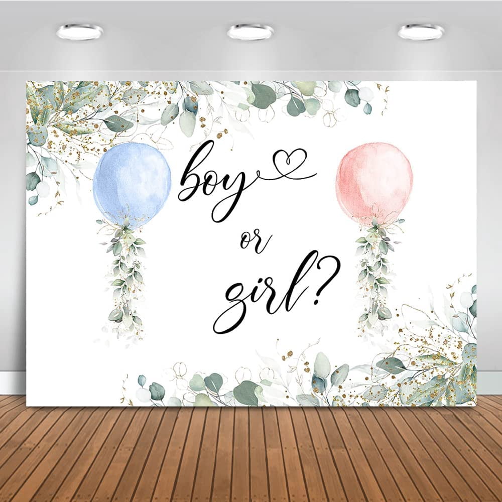 Custom Watercolor Blue or Pink Balloons Backdrop Greenery Boy or Girl ...