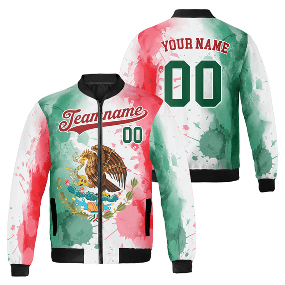 Custom Watercolor Mexico Flag Bomber Jacket - Personalized Eagle & Flag ...