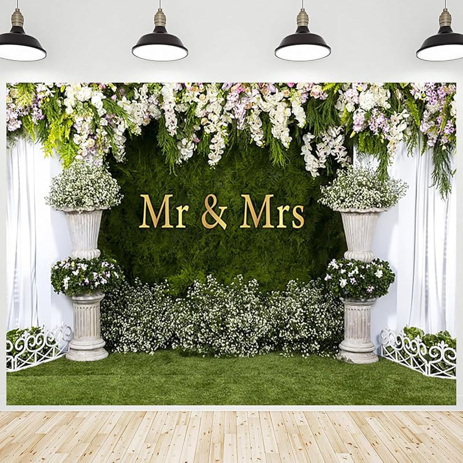 Custom Wedding Backdrop Mr and Mrs White Floral Background Stone ...