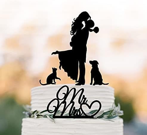 Custom Wedding Cake Topper with Dog and Cat, Silhouette Wedding Cake ...