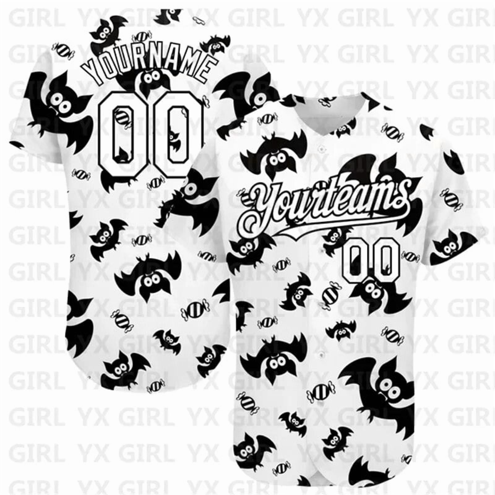 Custom White Black 3D Pattern Design Bat Authentic Baseball Jersey Men ...