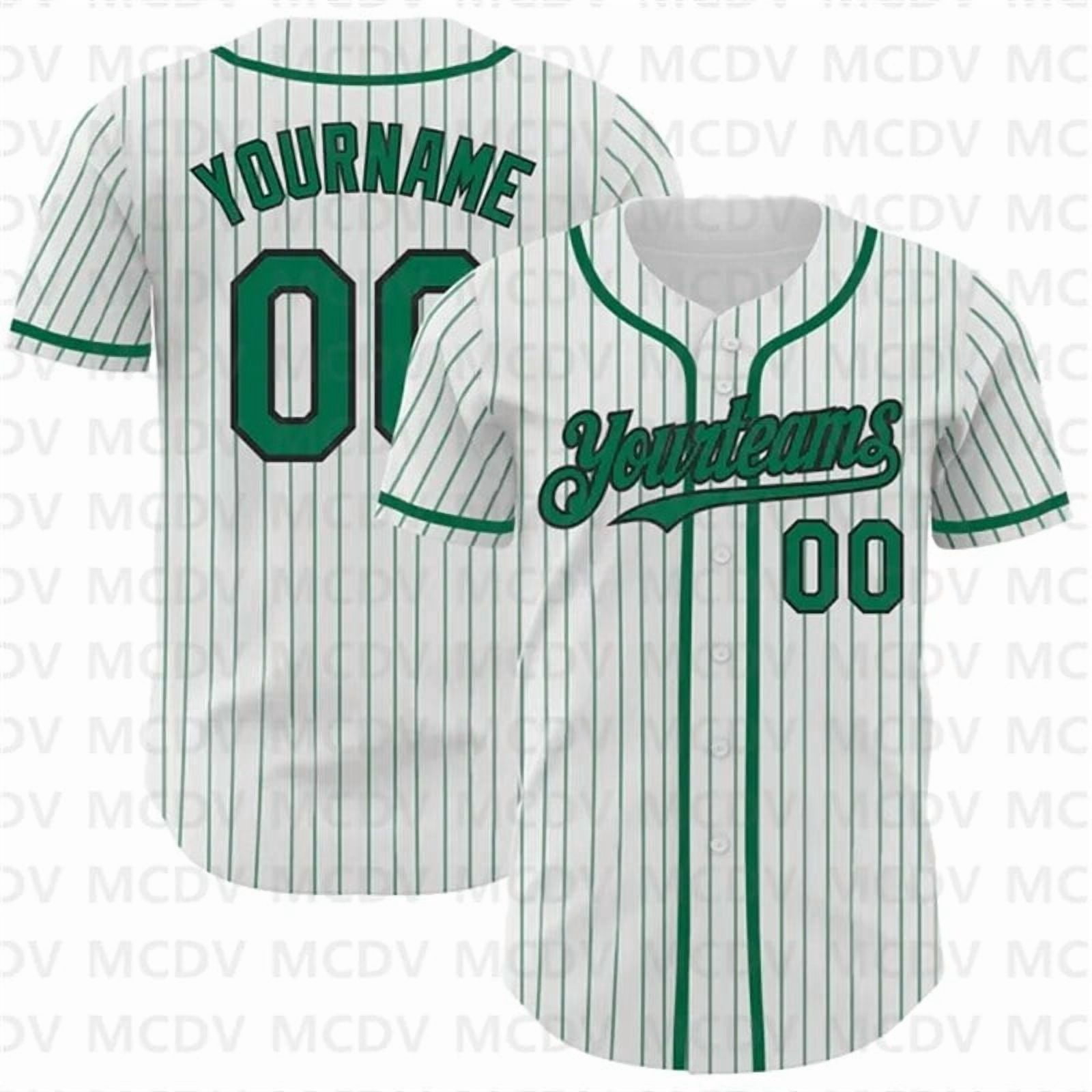 Custom White Kelly Green Pinstripe Black Baseball Jersey 3D Printed Men ...