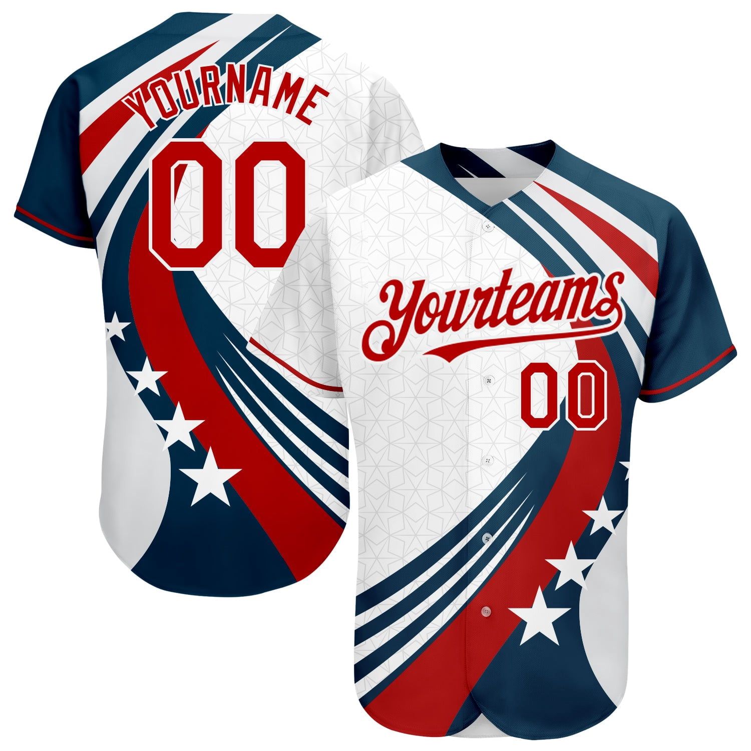 Custom White Red 3D American Flag Authentic Baseball Jersey - Hot Sale ...