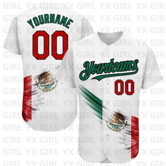 Custom White Red Kelly Green-Black Mexican Flag Grunge Baseball Jersey ...