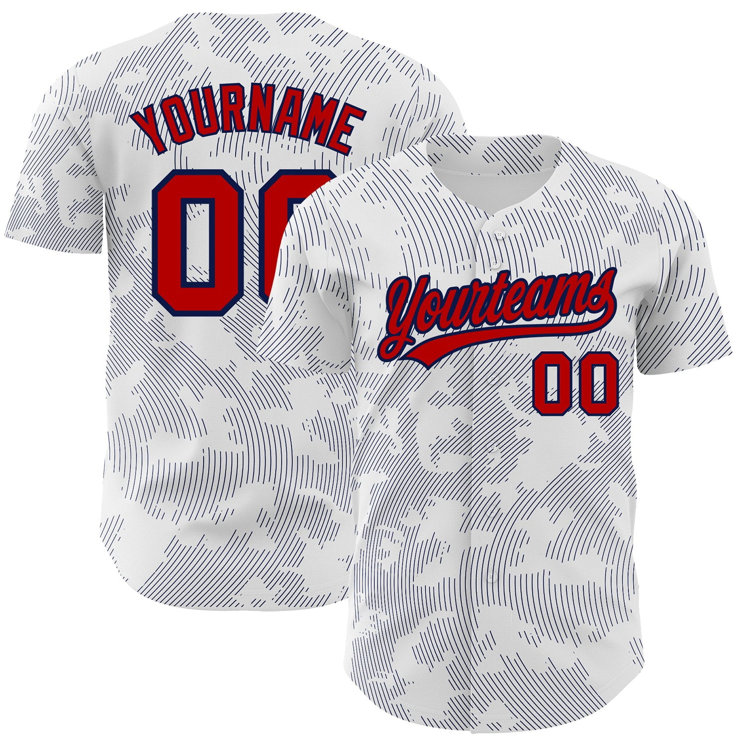 Custom White Red-Navy 3D Pattern Design Curve Lines Authentic Baseball ...