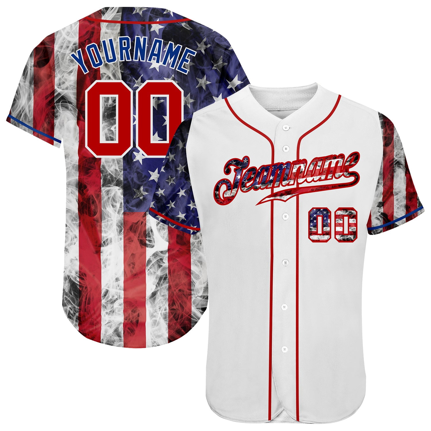Custom White Red-Royal 3D American Flag Authentic Baseball Jersey - Hot ...
