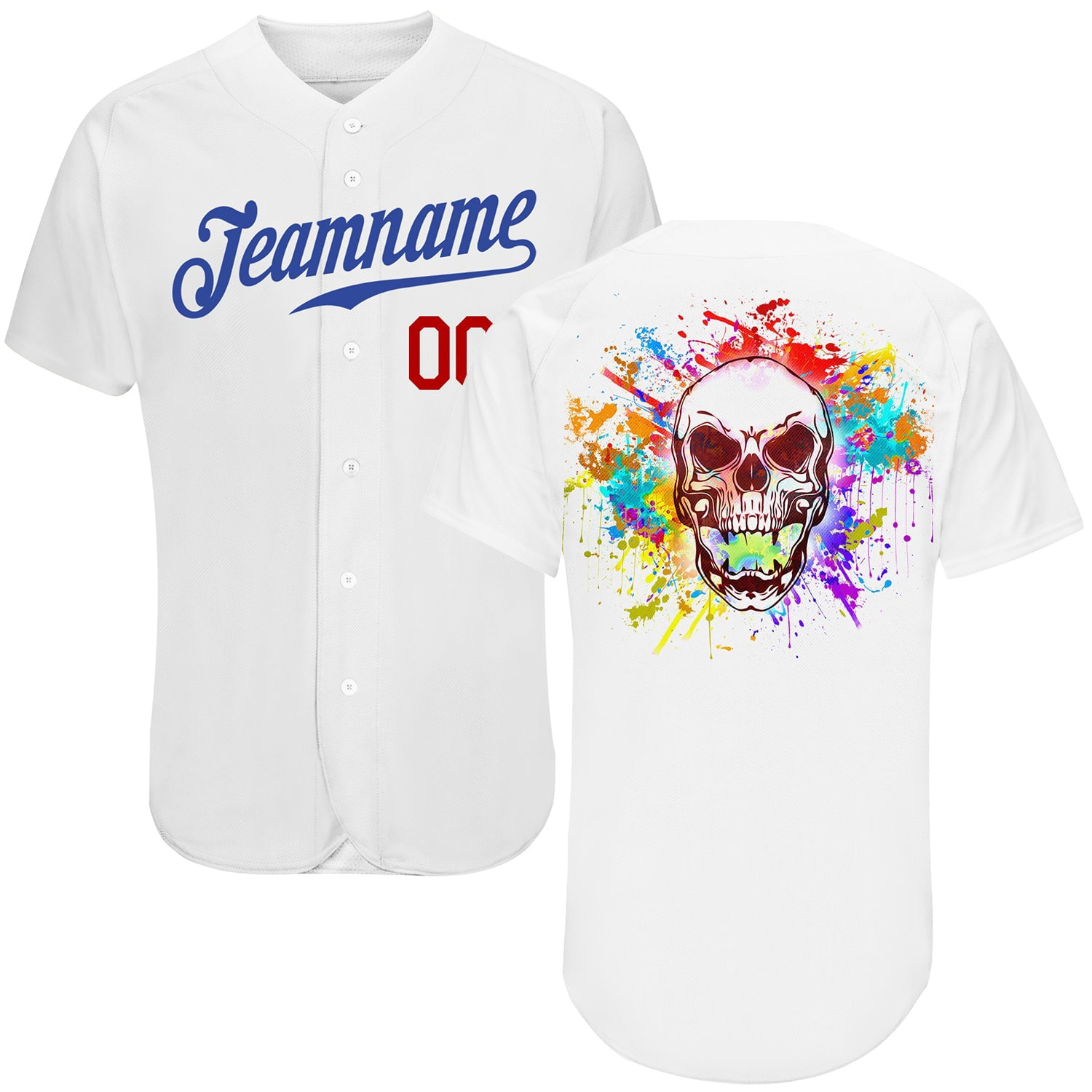 Custom White Royal-Red Authentic Skull Fashion Baseball Jersey - Hot ...
