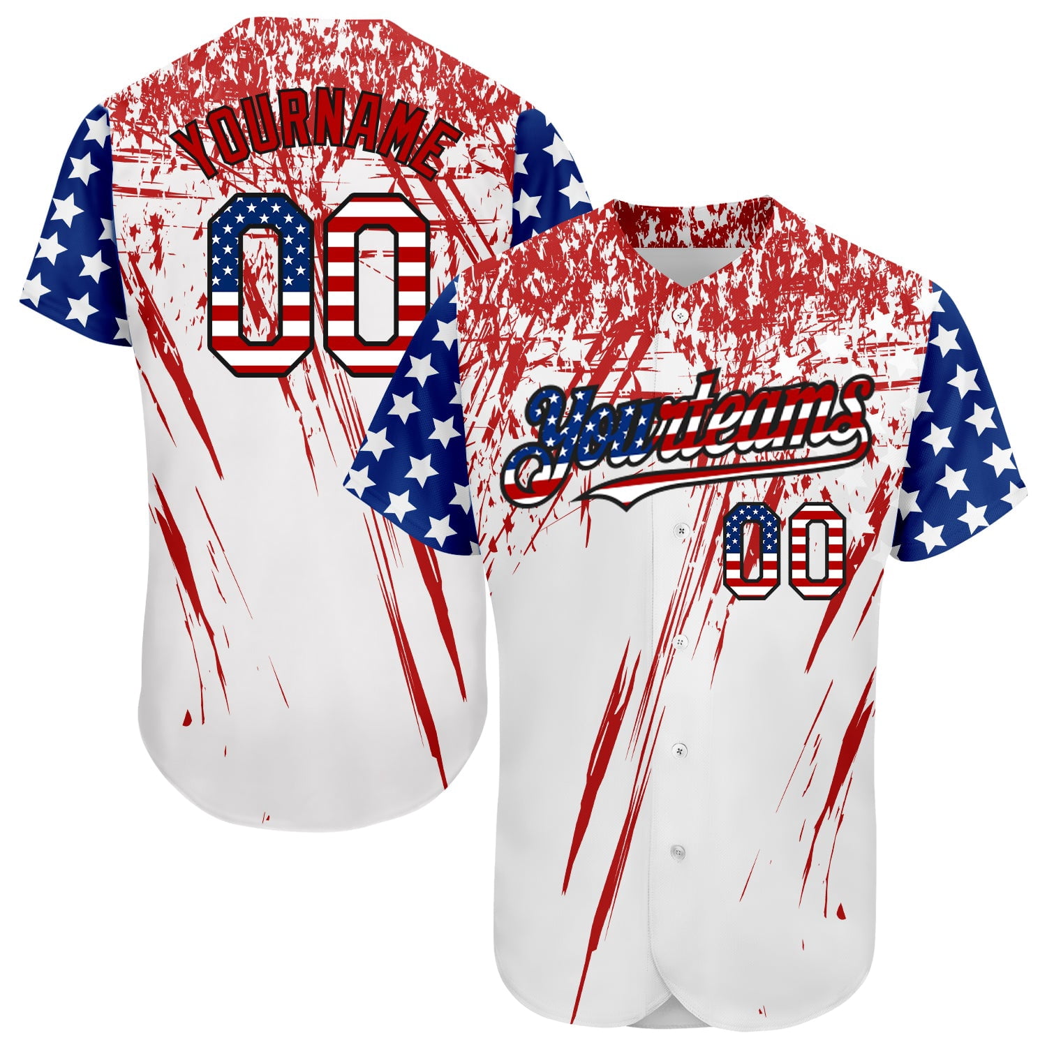 Custom White USA Flag Royal Red-Black 3D Authentic Baseball Jersey ...