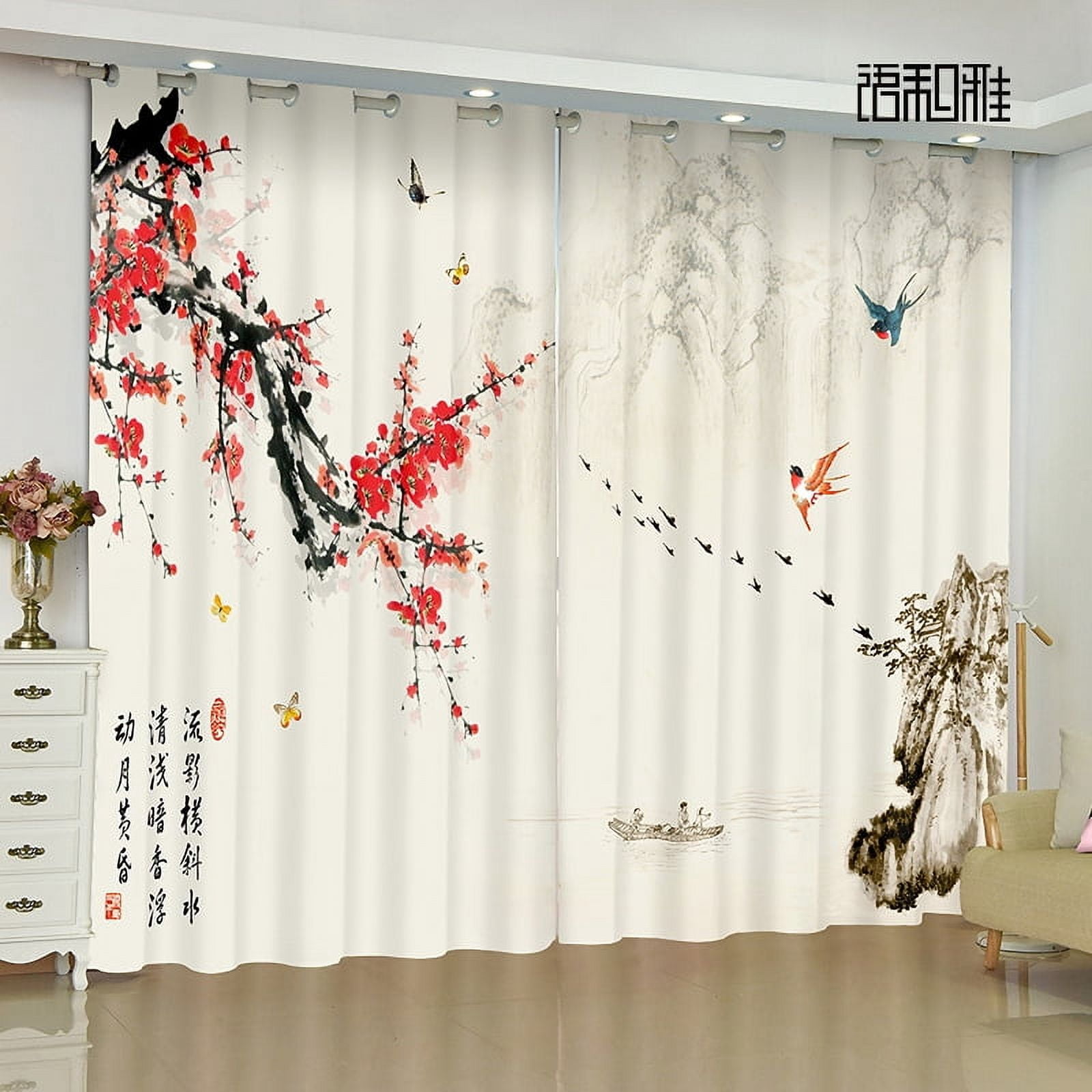 Custom Window Curtain Chinese Ancient Wall Landscape Painting Living ...