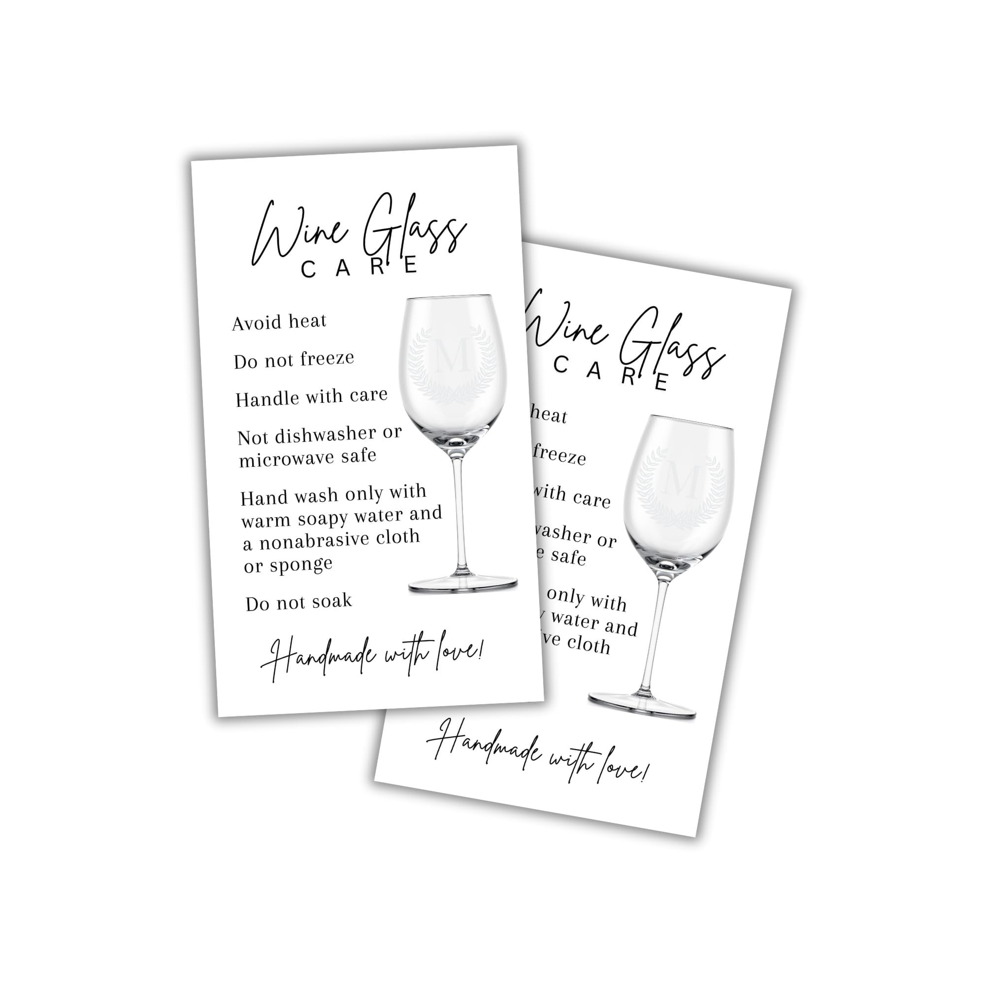 Custom Wine Glass Care Washing Instruction Cards 50pk 2x3.5 for Clients ...