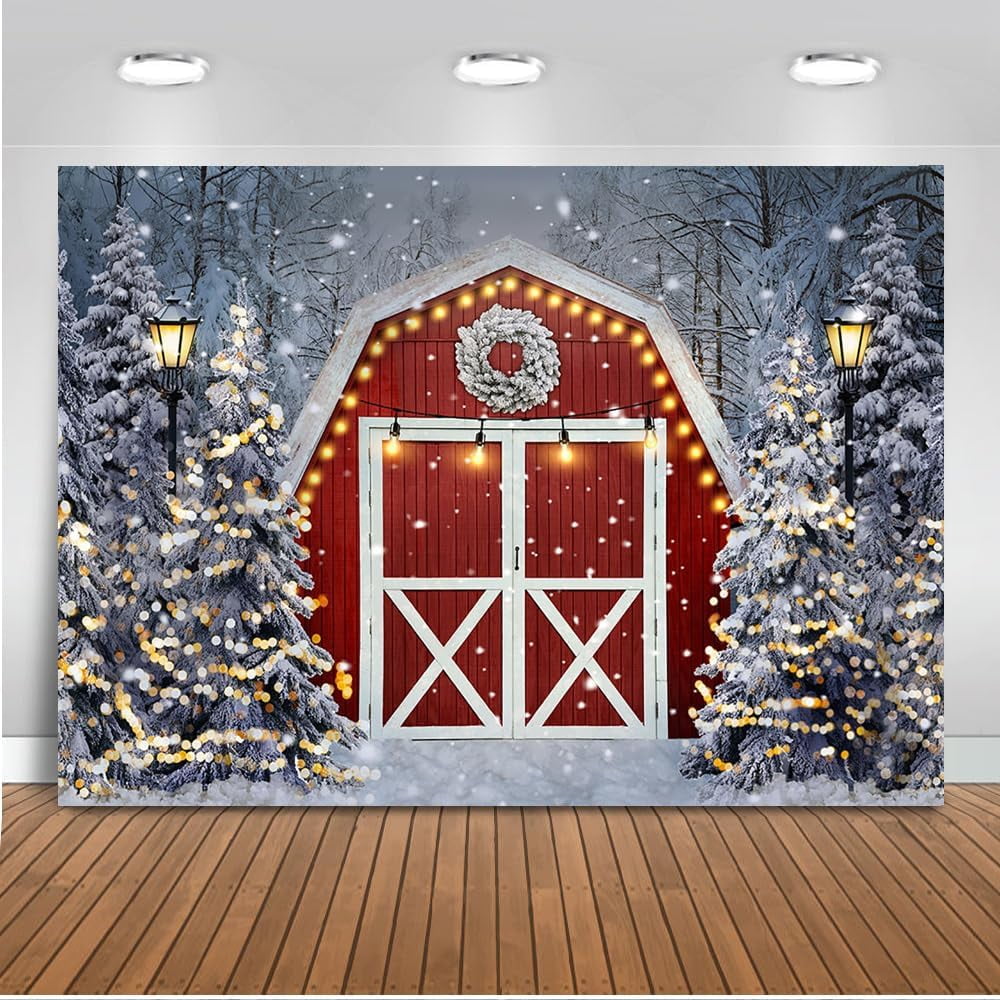Custom Winter Red Barn Backdrop Christmas Wonderland Winter Snow Scene ...