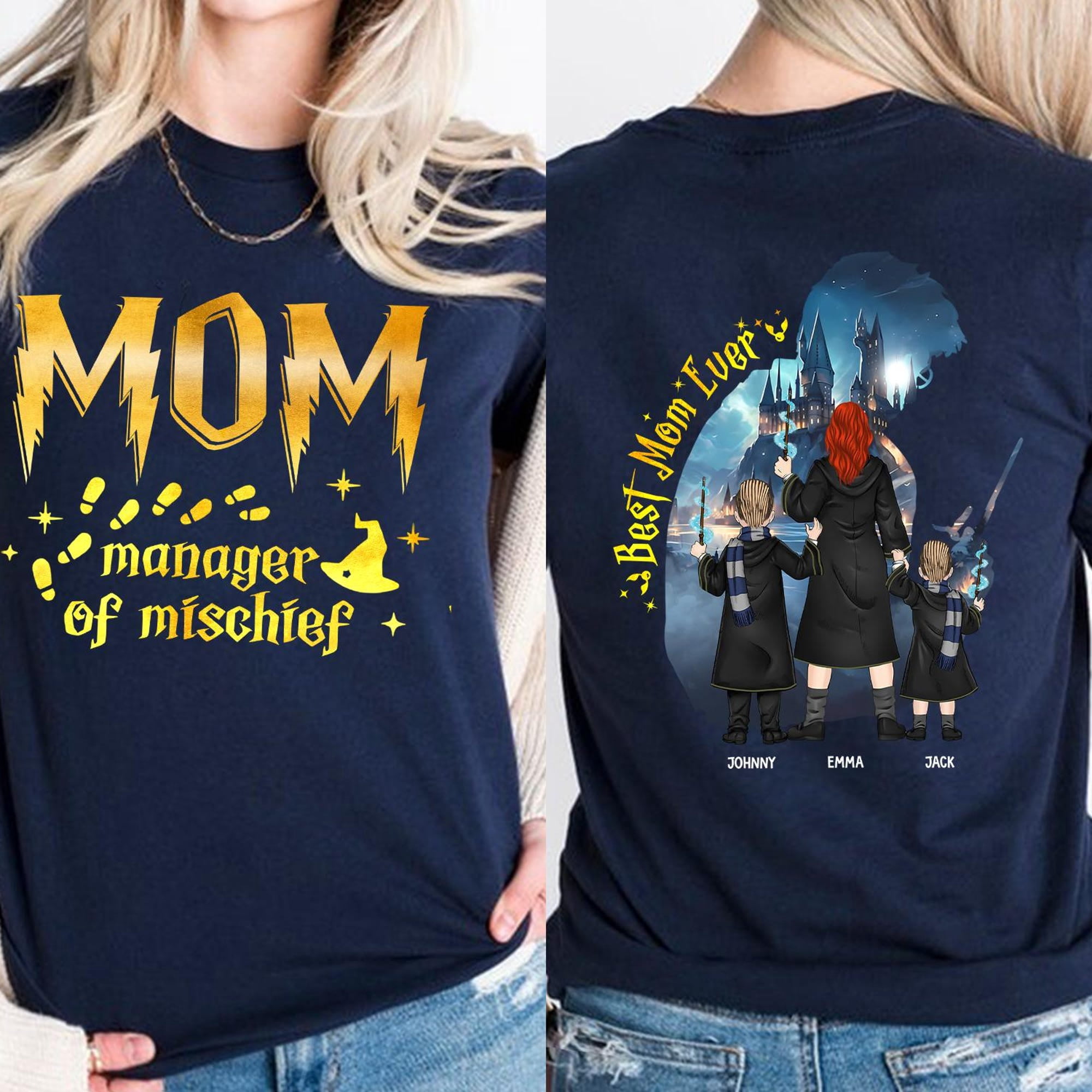 Custom Wizard Mom T-Shirt - Personalized Magic Family Tee, 'Manager of ...