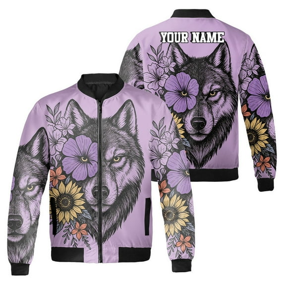 Custom Wolf Floral Bomber Jacket – Personalized Animal Coat with ...