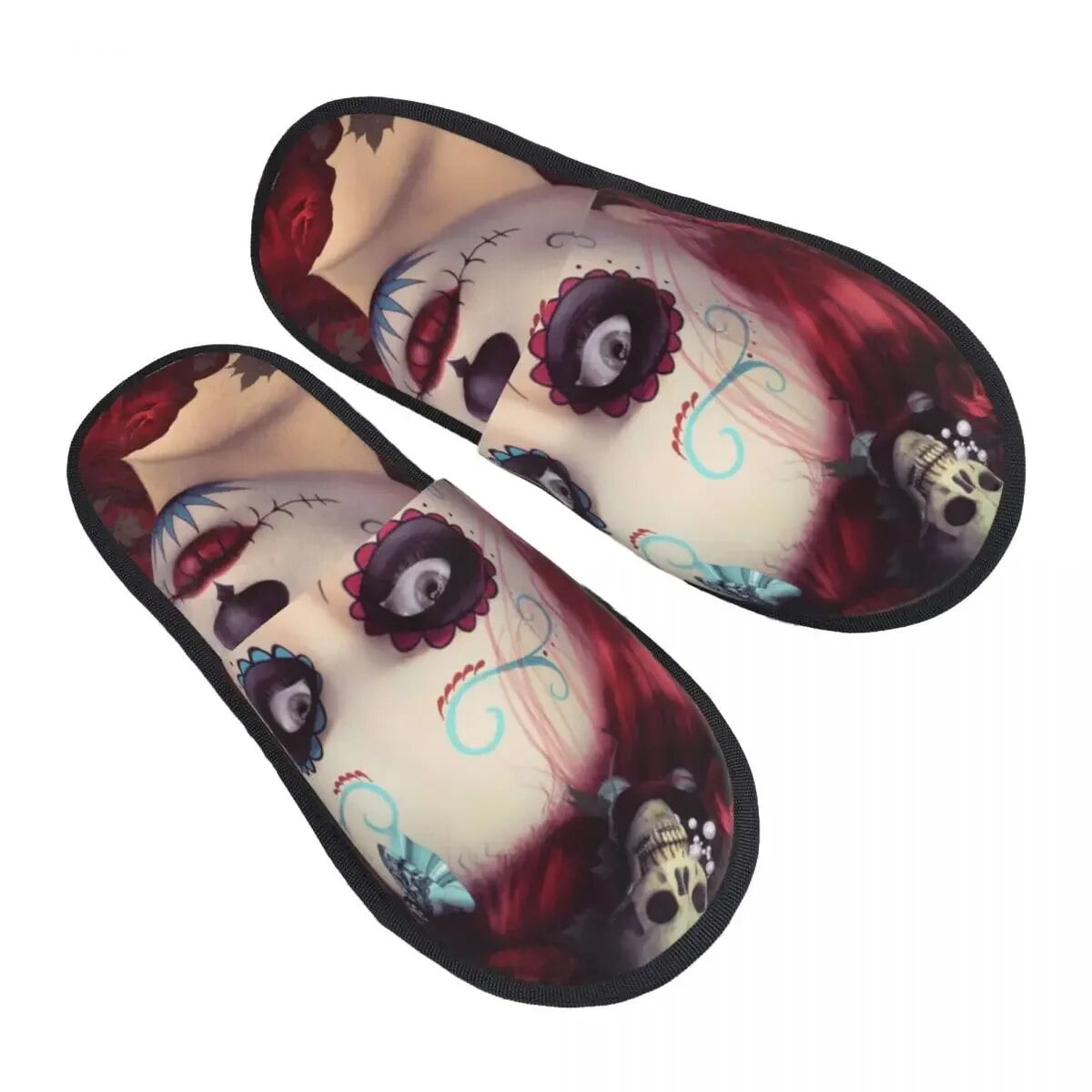 Custom Women Gothic Lace Skull House Slippers Cozy Warm Mexican Day Of ...