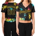 Custom Women's Graffiti Pattern Black-Gold 3D V-Neck Cropped Baseball ...