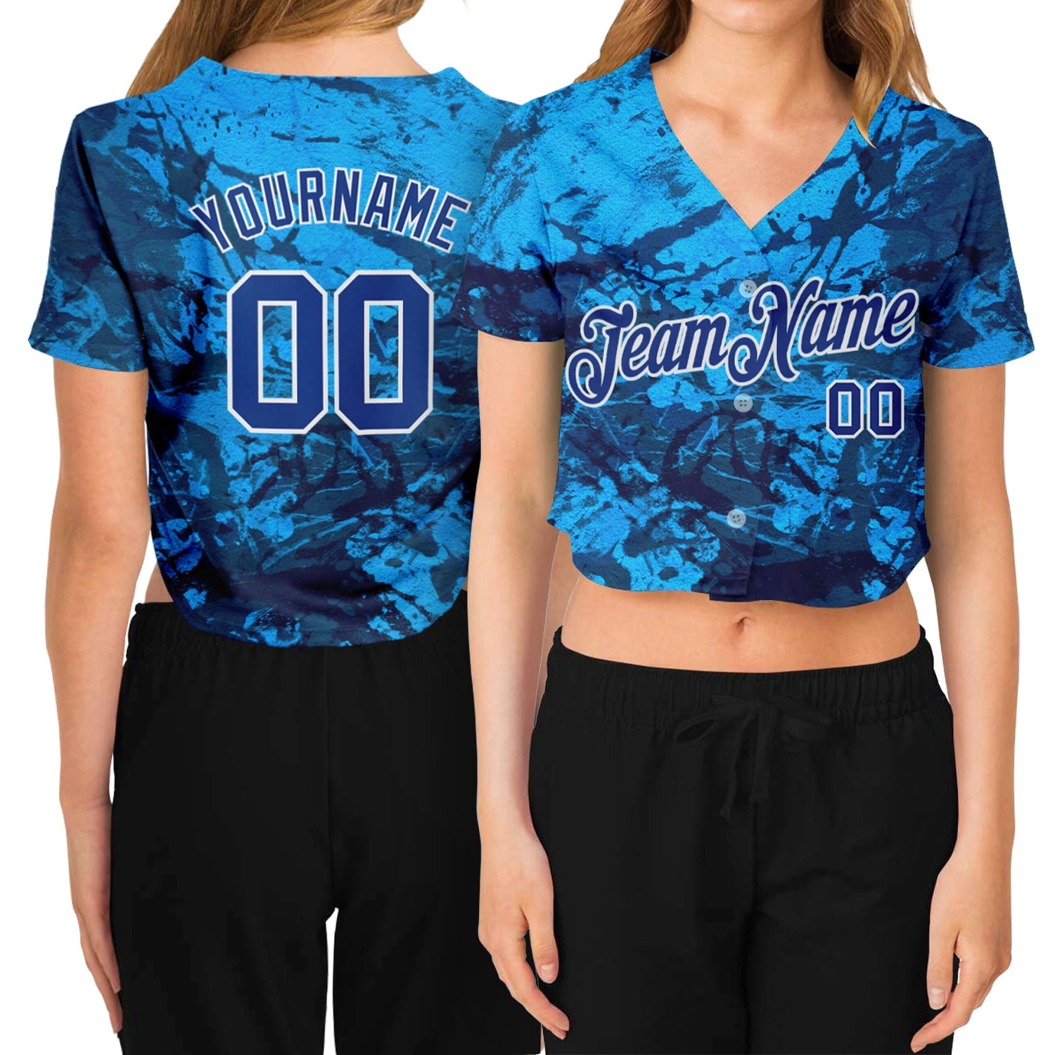 Custom Women's Graffiti Pattern Royal-White Abstract Ink Handmade Art ...