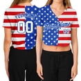 Custom Women's Royal White-Red American Flag Fashion 3D V-Neck Cropped ...