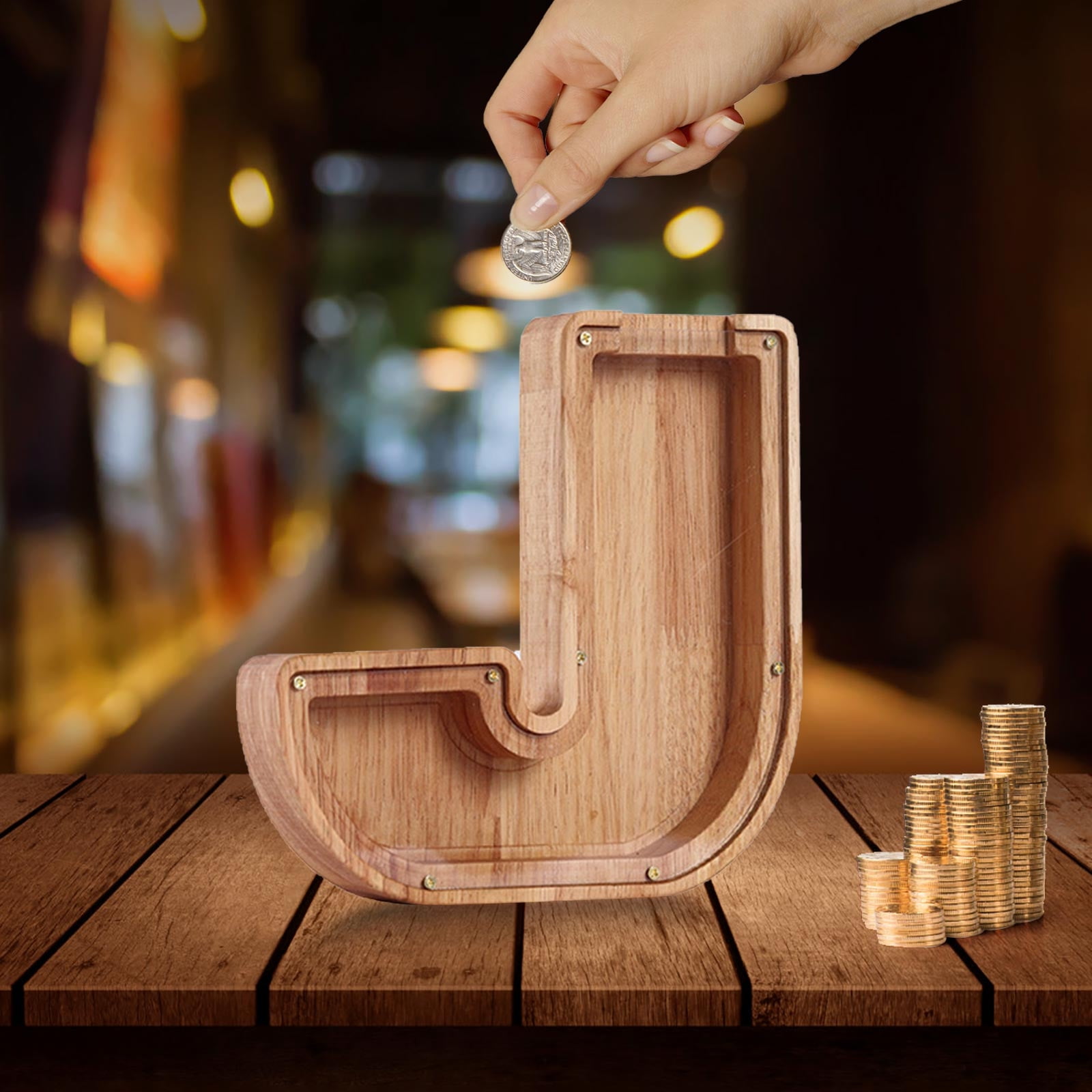 Custom Wooden Name Money Box Style J - 26 English Letters Personalized ...