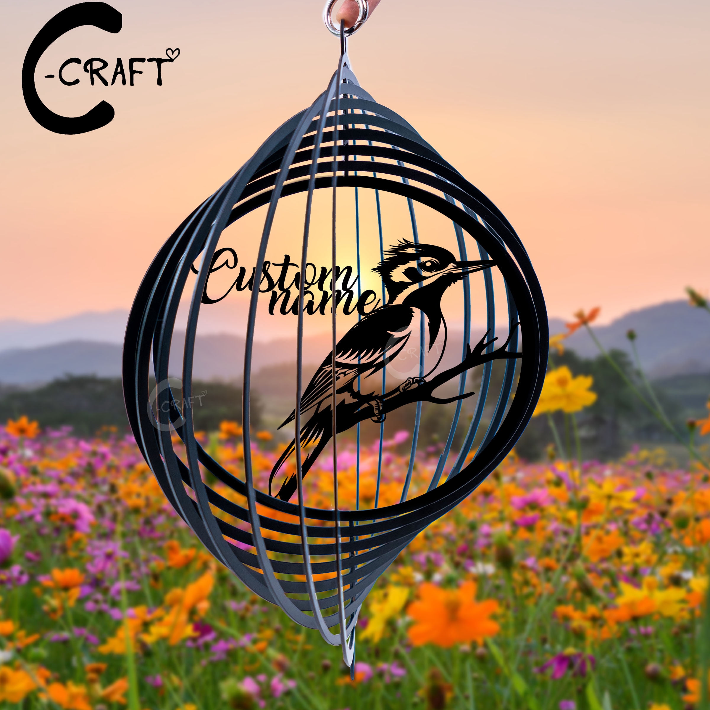 Custom Woodpecker Wind Spinner 12 inches Metal Hanging, Memorial Wind ...