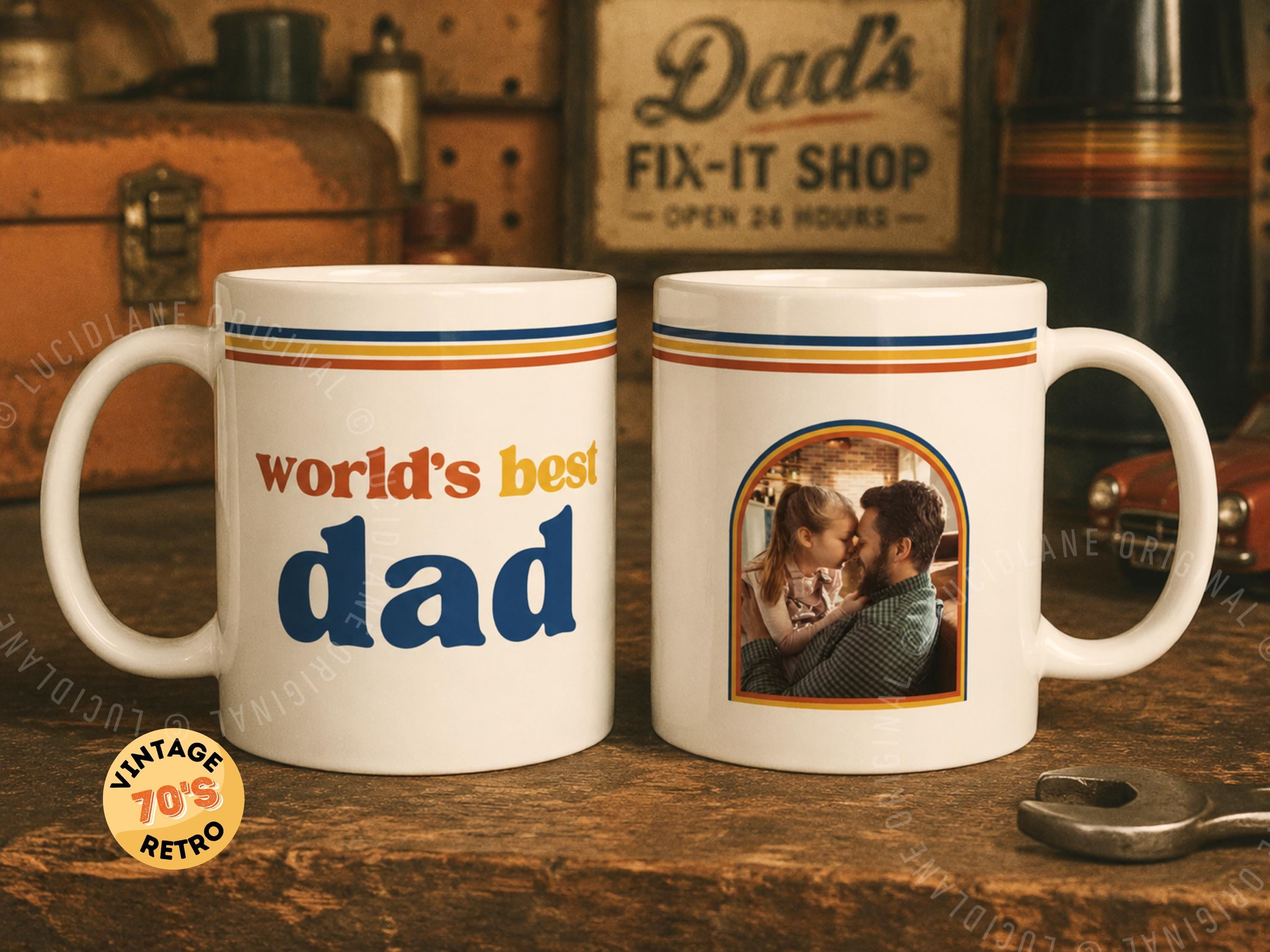Custom World’s Best Dad Photo Mug | Retro 70s Father’s Day Gift ...