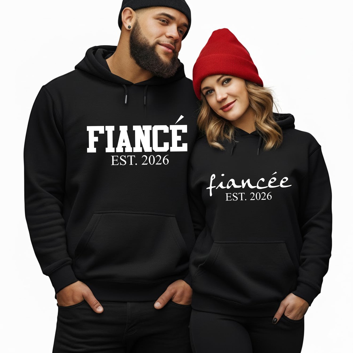 Custom Year Fiancé Fiancée Matching Hoodie - Engagement Gift, Valentine ...