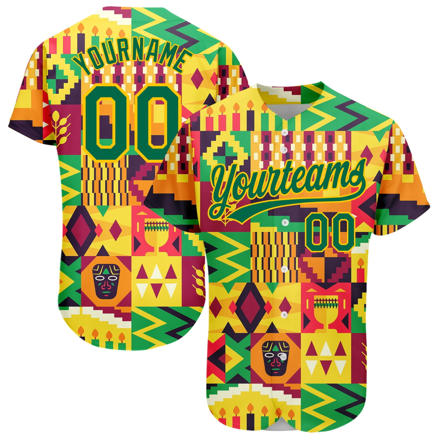 Custom Yellow Kelly Green 3D Pattern Design African Happy Kwanzaa ...