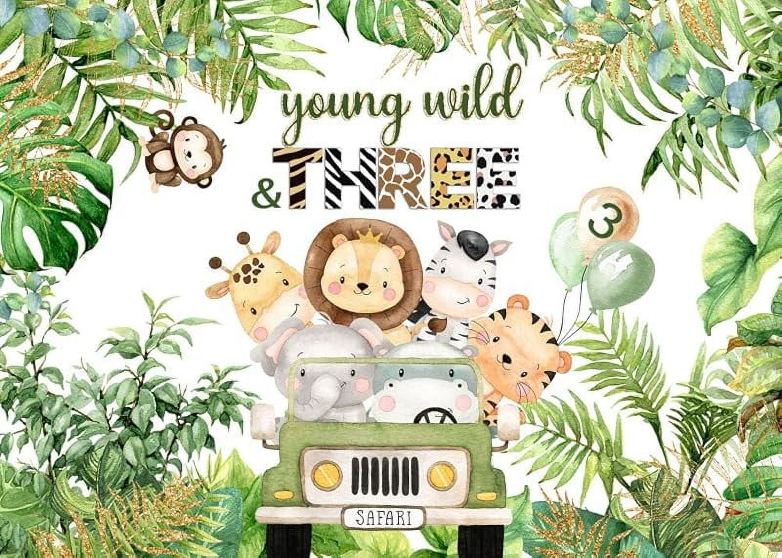 Custom Young Wild and Three Birthday Backdrop for Boy Safari Theme 3rd ...
