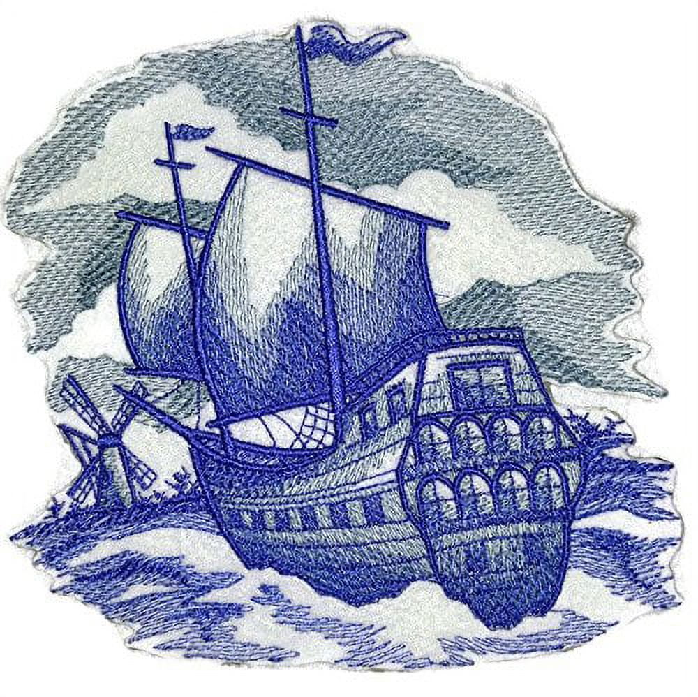Custom and Unique Shades Of Blue[ Delft Blue Sailing Ship ] Embroidered ...