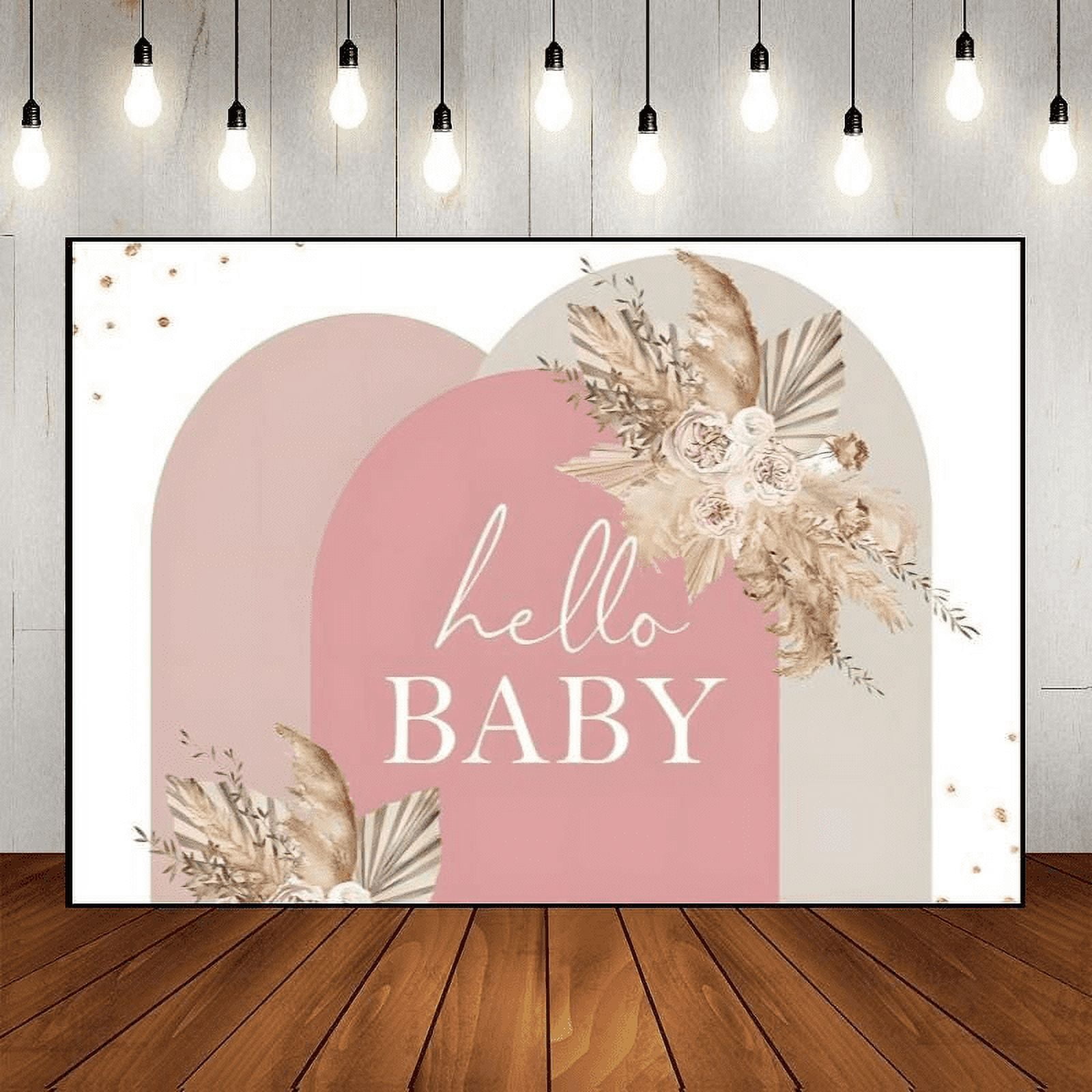 Custom boho baby shower backdrop pampas grass Hello baby shower ...