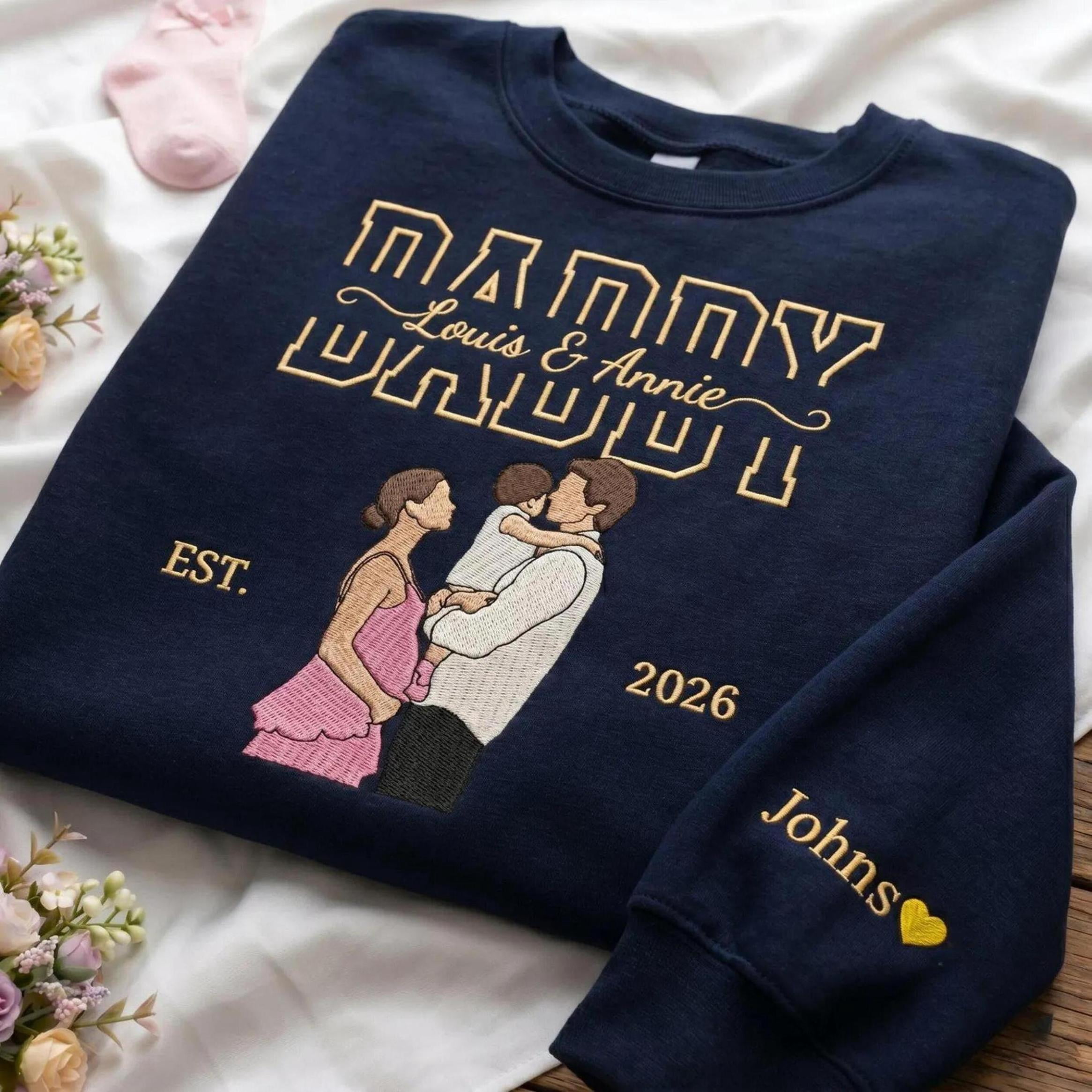 Custom family Portrait Sweatshirt for Dad, Embroidered Papa Crewneck ...