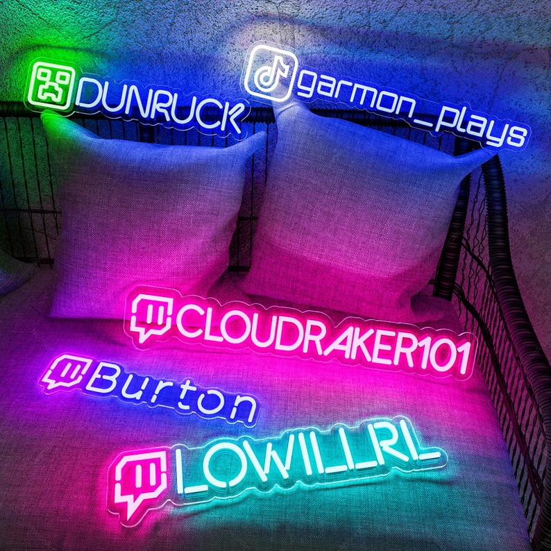 Custom gamer tag instagram neon sign facebook tiktok youtube gaming ...