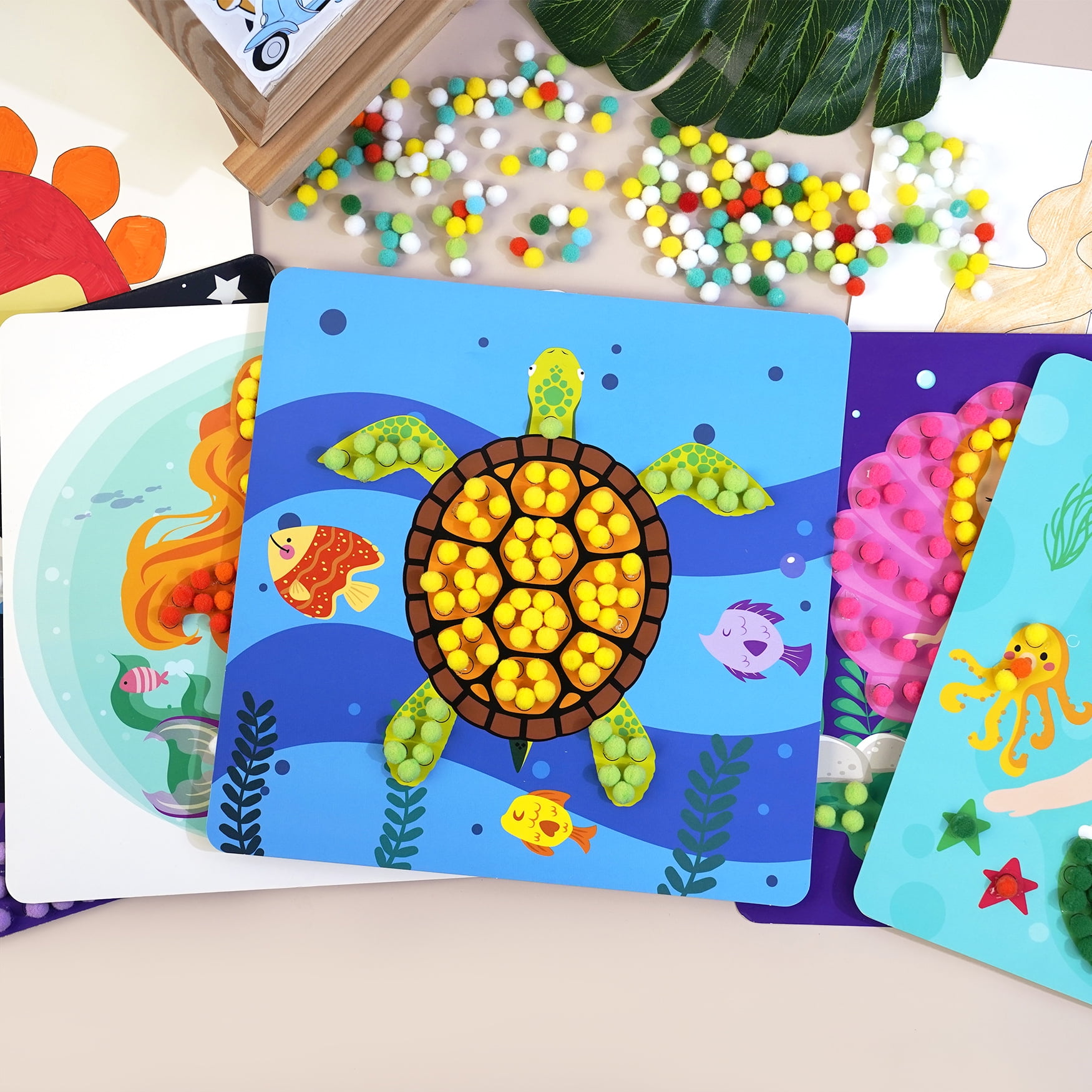 Custom kids DIY pom-pom painting kit 3D fuzzy ball sticker art set ...