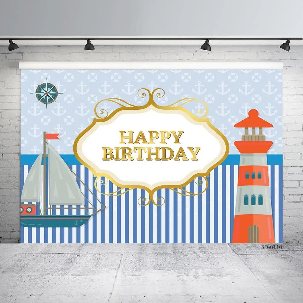 Custom l Theme Boat Birthday Party Banner Backgrounds Baby Shower Child ...