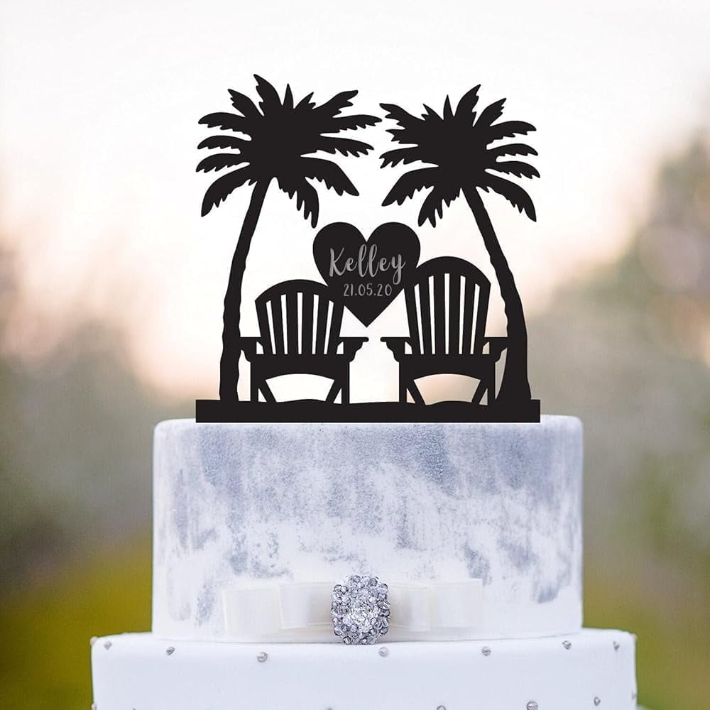 Custom name Palm Trees Beach Chair Wedding Cake Topper Palm Tree Last ...