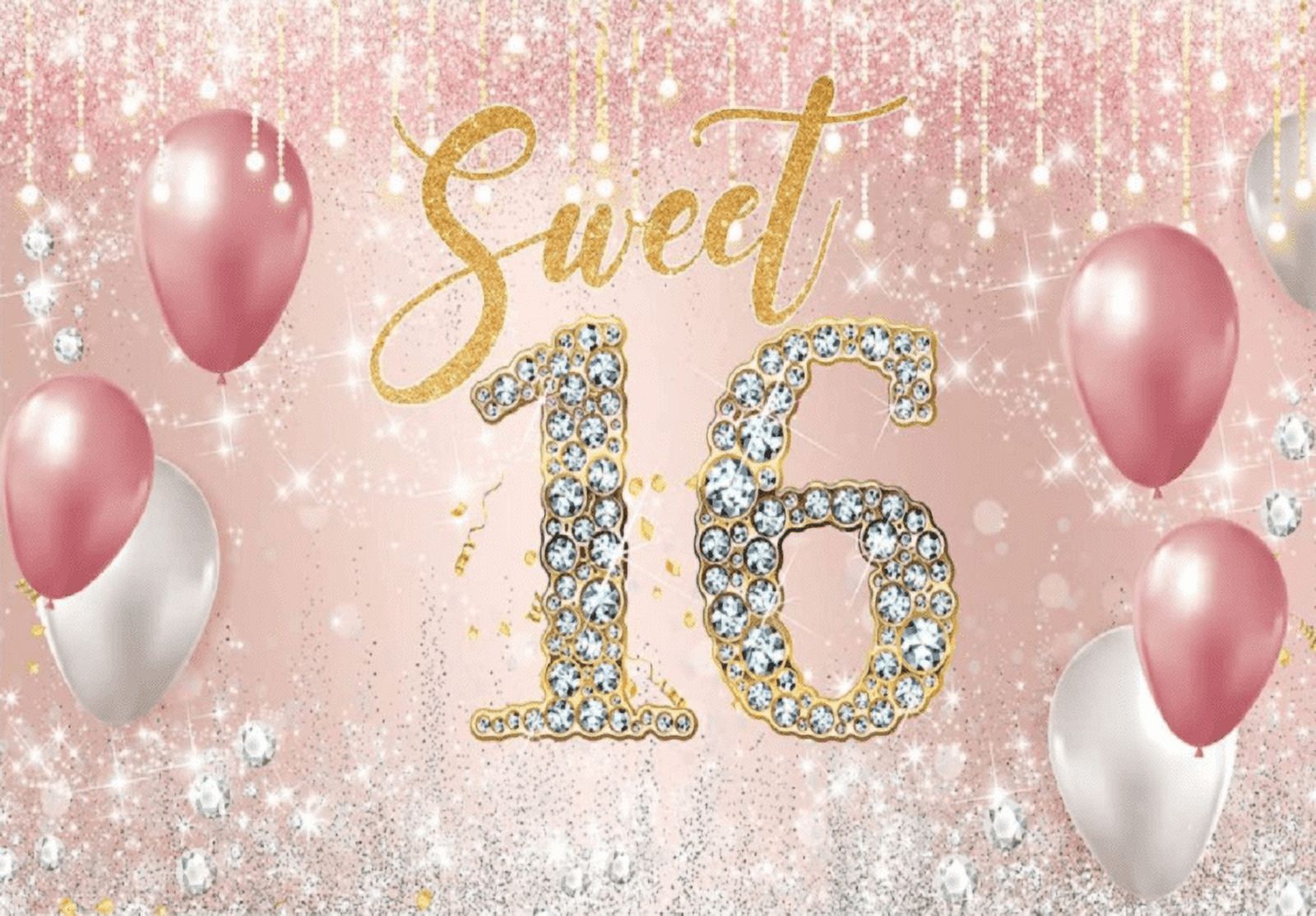 Custom rose gold Happy 16th birthday bokeh glitter silver diamonds backdrop banner - Walmart.com