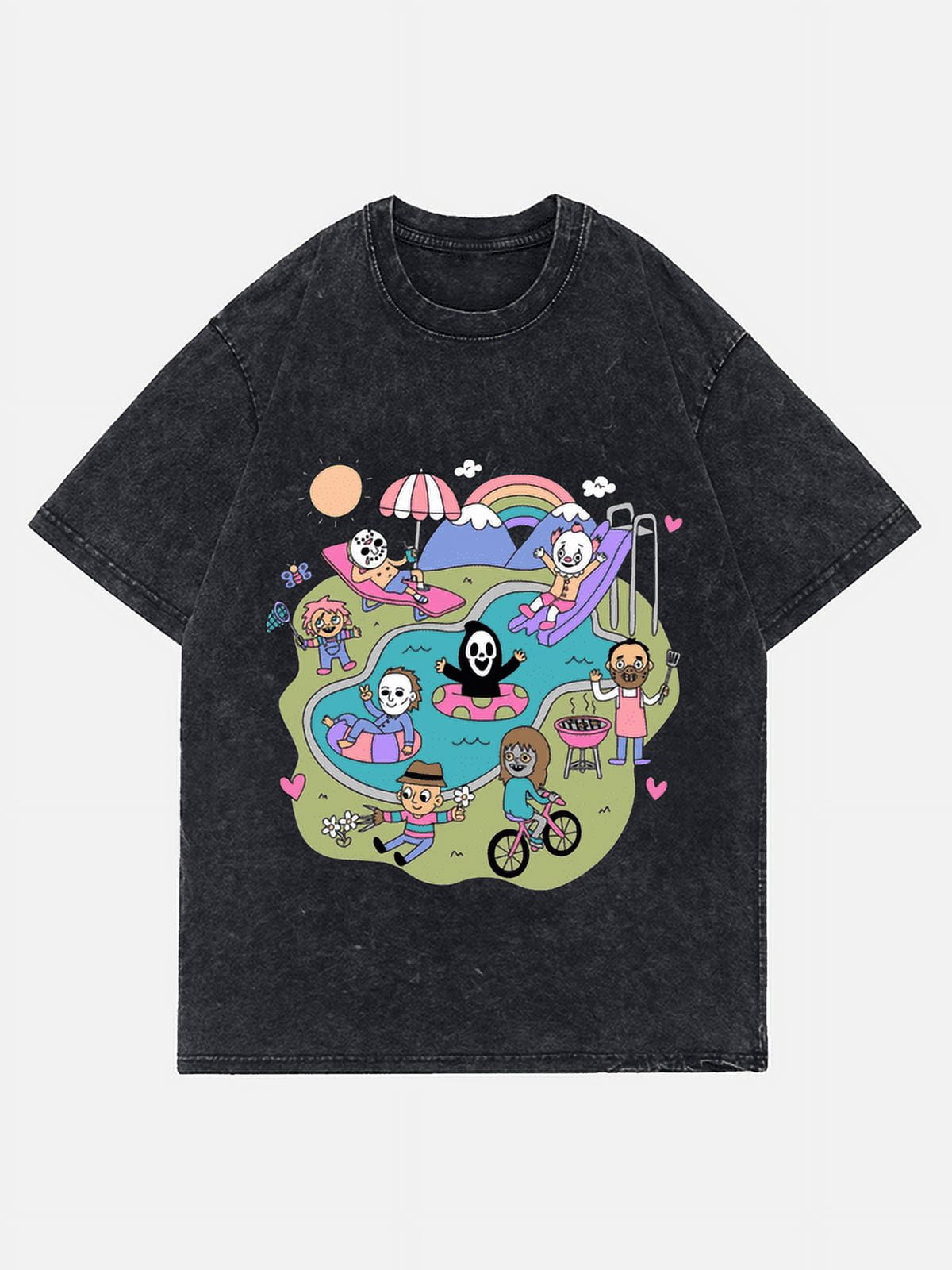 CustomMagic Cartoon Rockers Unisex Wash Print Retro Denim Casual T ...