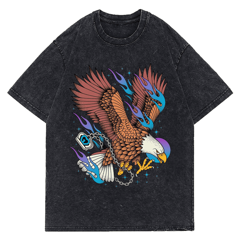 CustomMagic Freedom Eagle Vintage Washed Tee Unisex Crew Print Short Sleeve T-shirt Black, 4XL ...