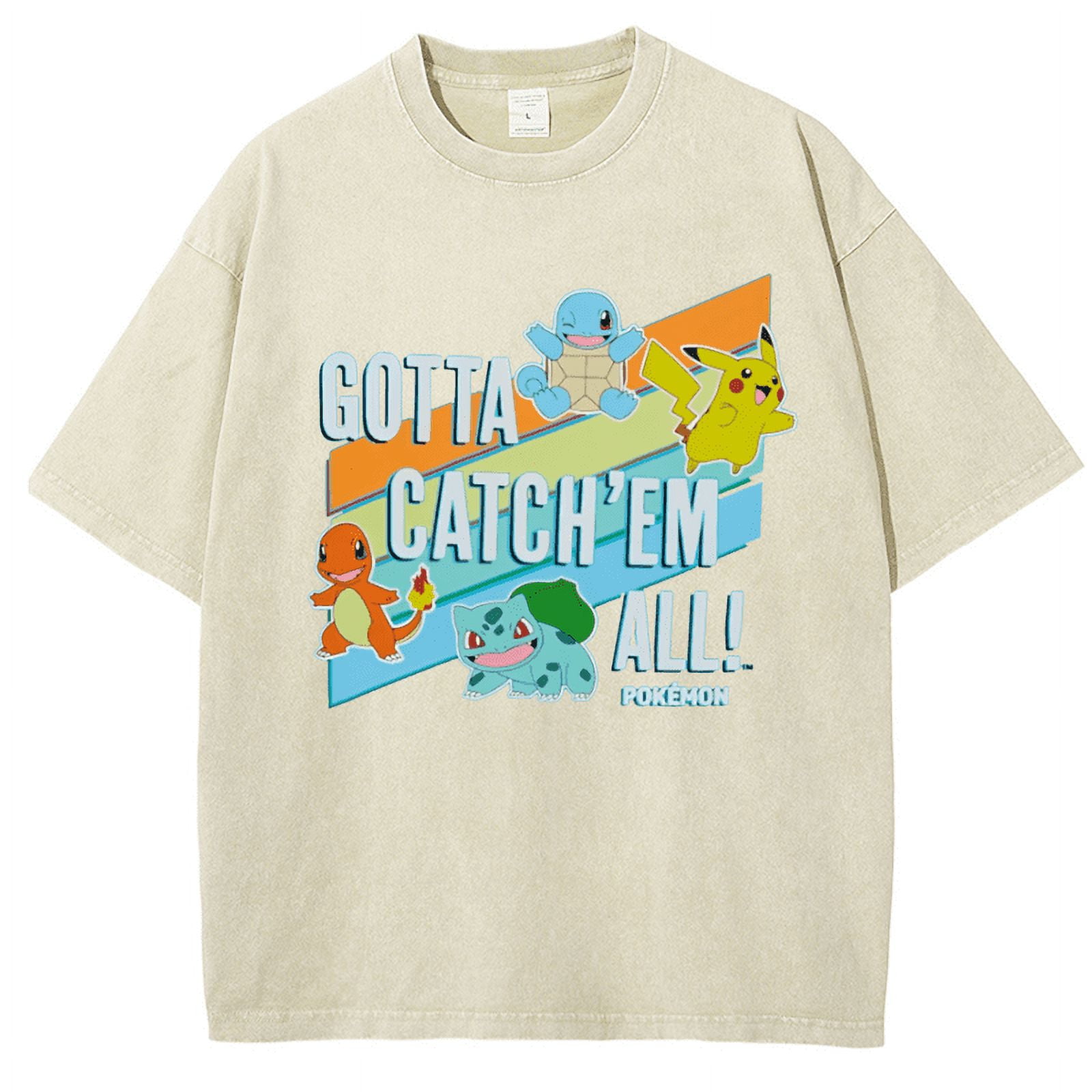 CustomMagic Girls Pokemon Unisex Oversized Print Vintage Wash Denim T ...