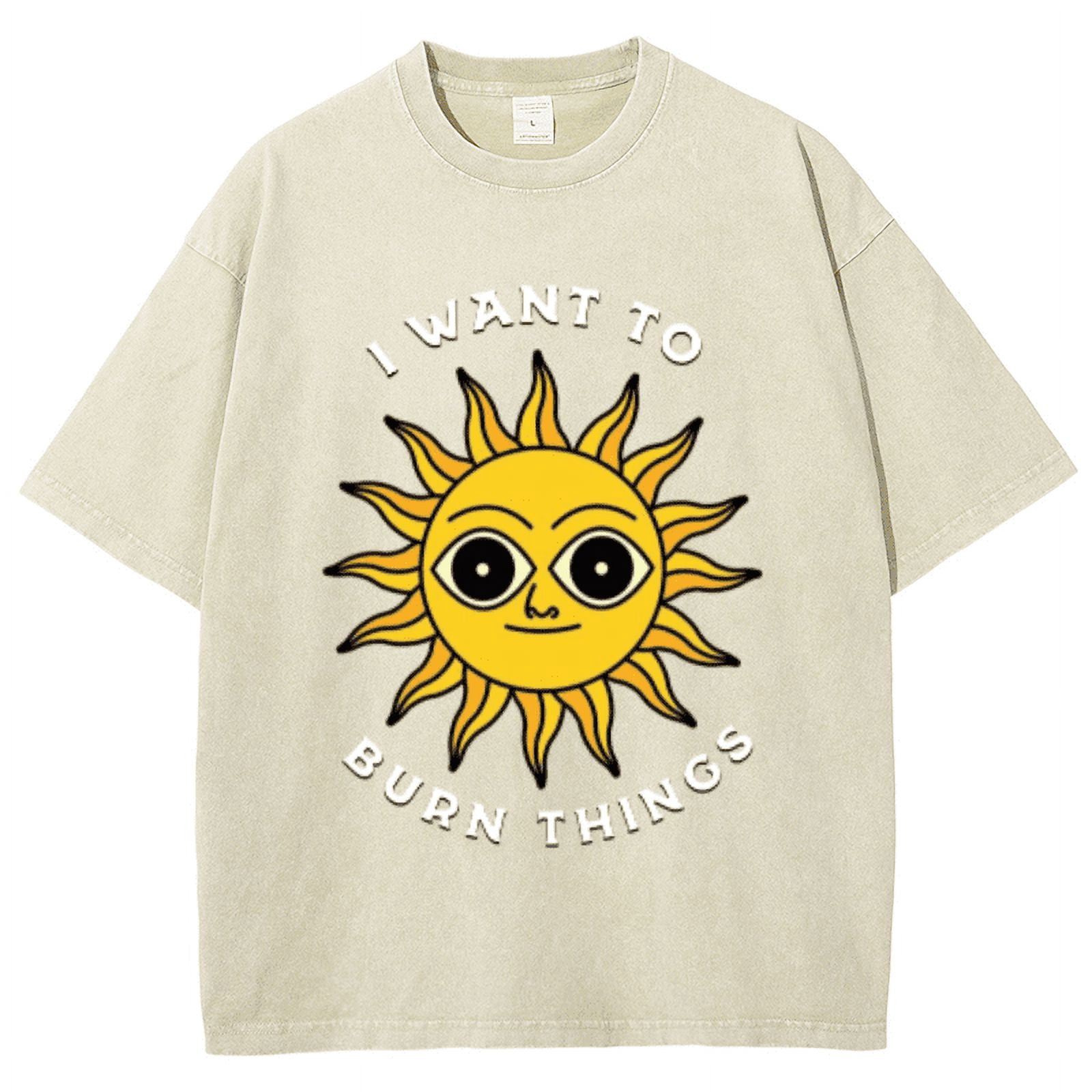 CustomMagic I Want To Burn Things Unisex Oversized Print Retro Wash T ...