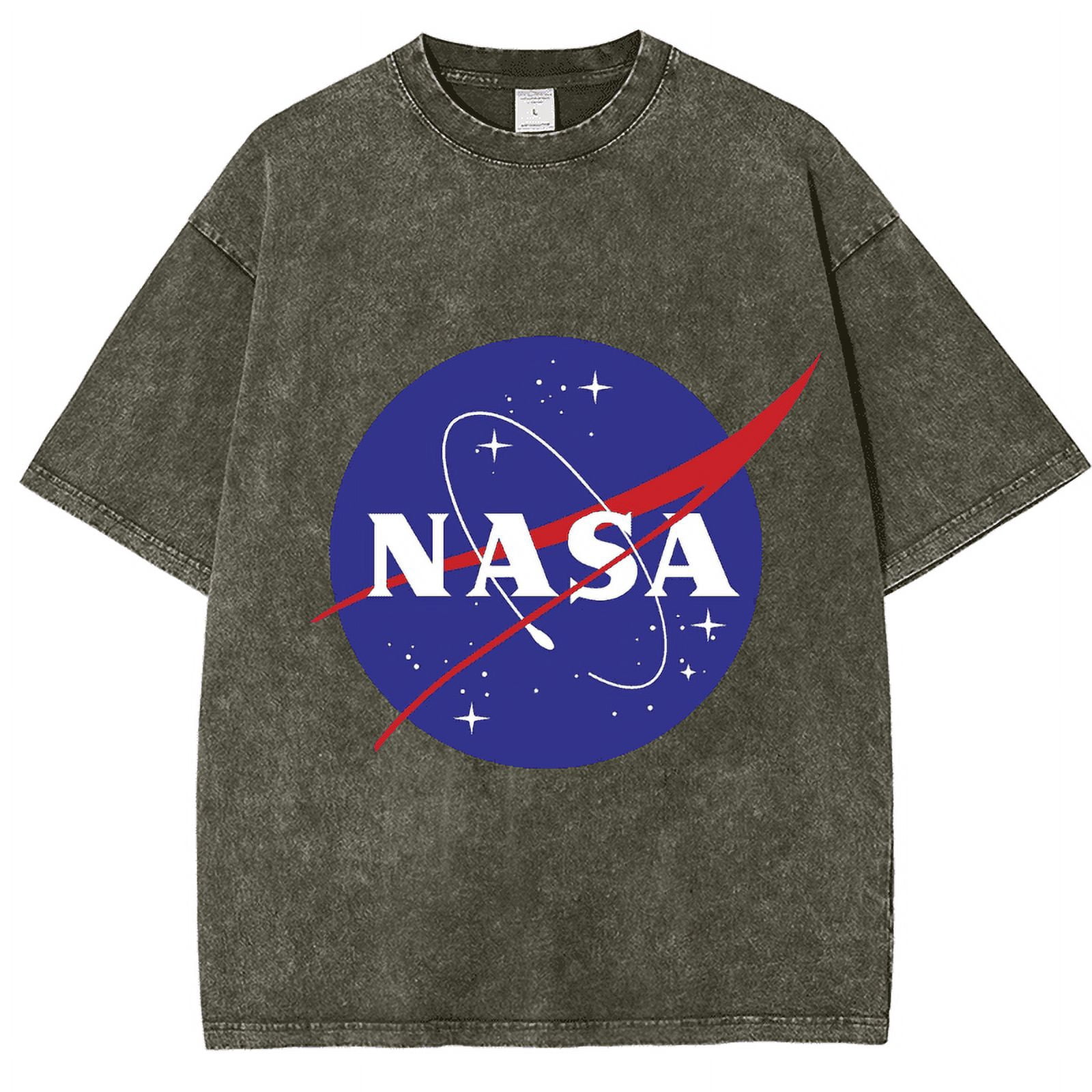 CustomMagic NASA Unisex Oversized Print Vintage Wash Denim T-Shirt Grey ...
