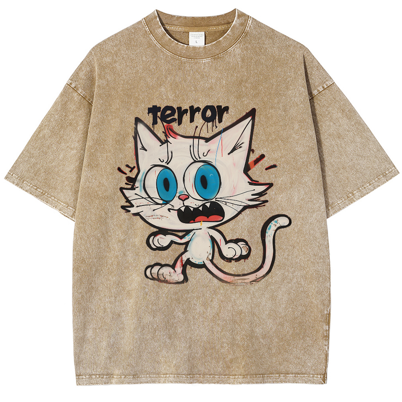 CustomMagic Terroe Terrified Kitten Print T-Shirt Summer Tops Streetwear Aesthetic T-Shirt ...