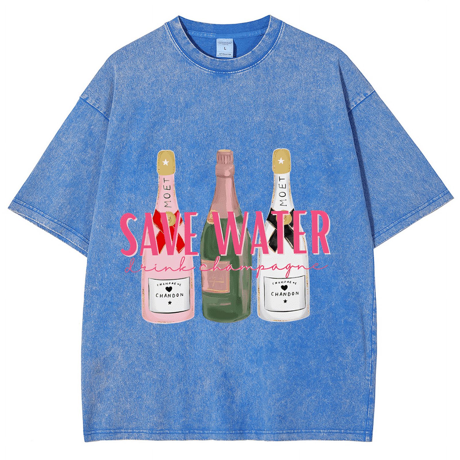 Custommagic Unisex Save Water Oversized Graphic Print Wash Short Sleeve