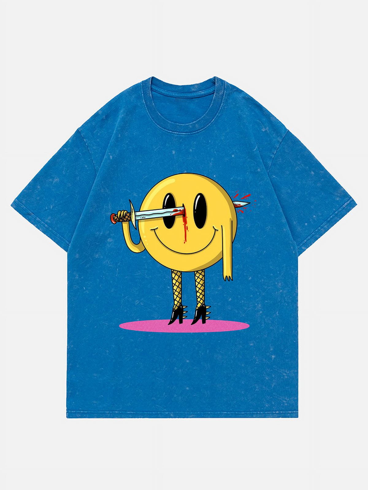 Custommagic Unisex Smiley Face Graphic Print T Shirt Vintage Denim