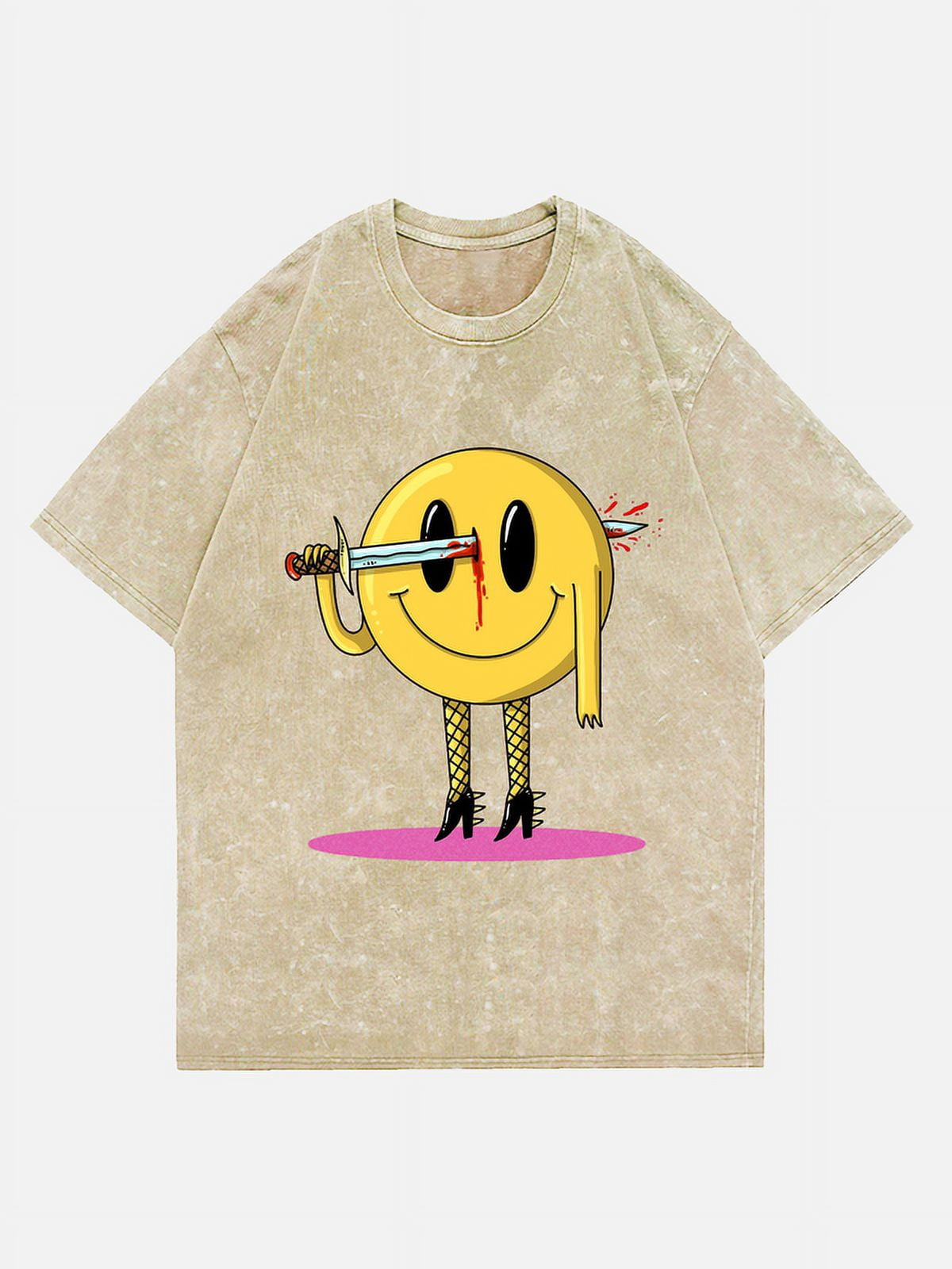 Custommagic Unisex Smiley Face Graphic Print T Shirt Vintage Denim