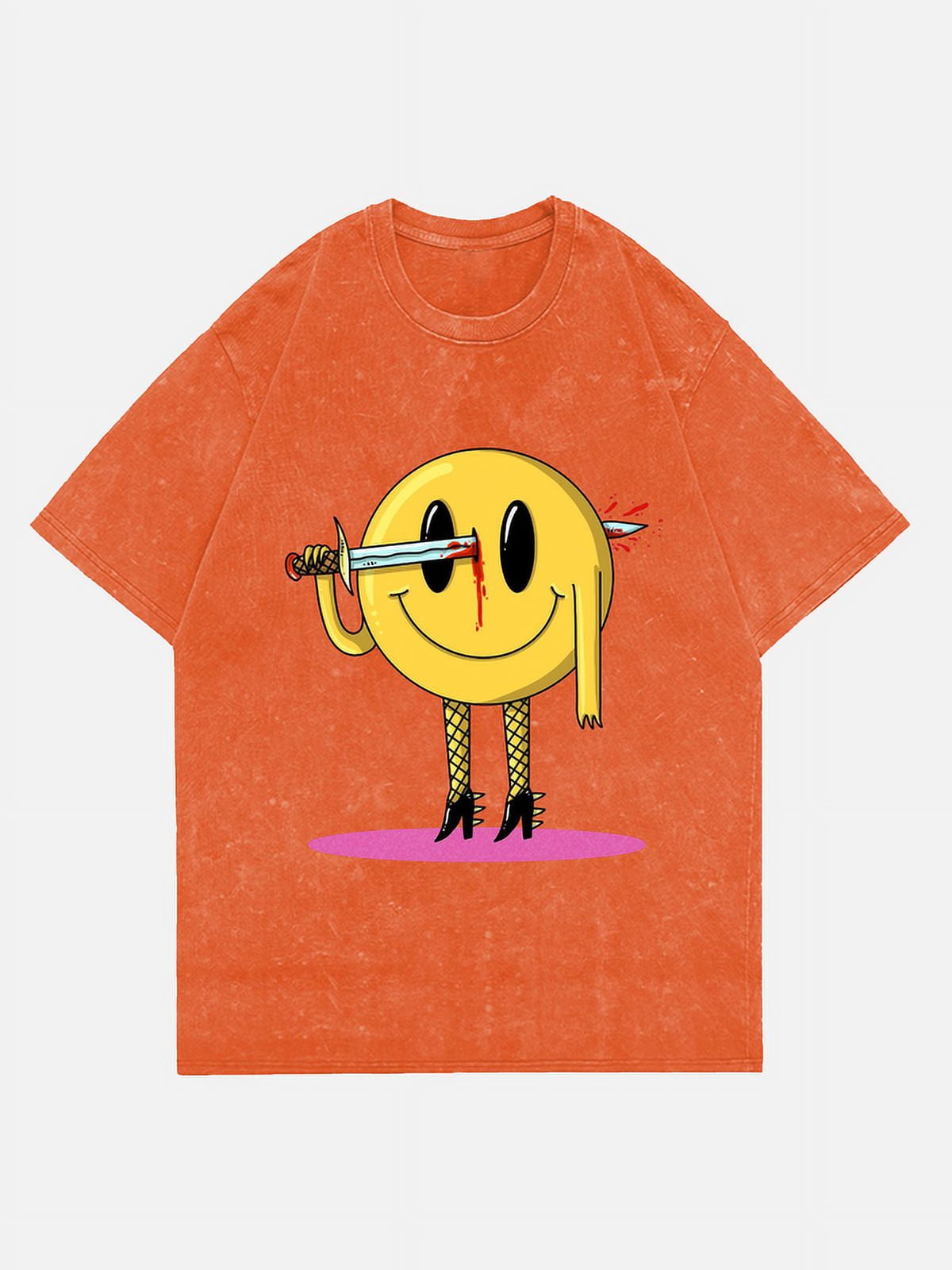 Custommagic Unisex Smiley Face Graphic Print T Shirt Vintage Denim