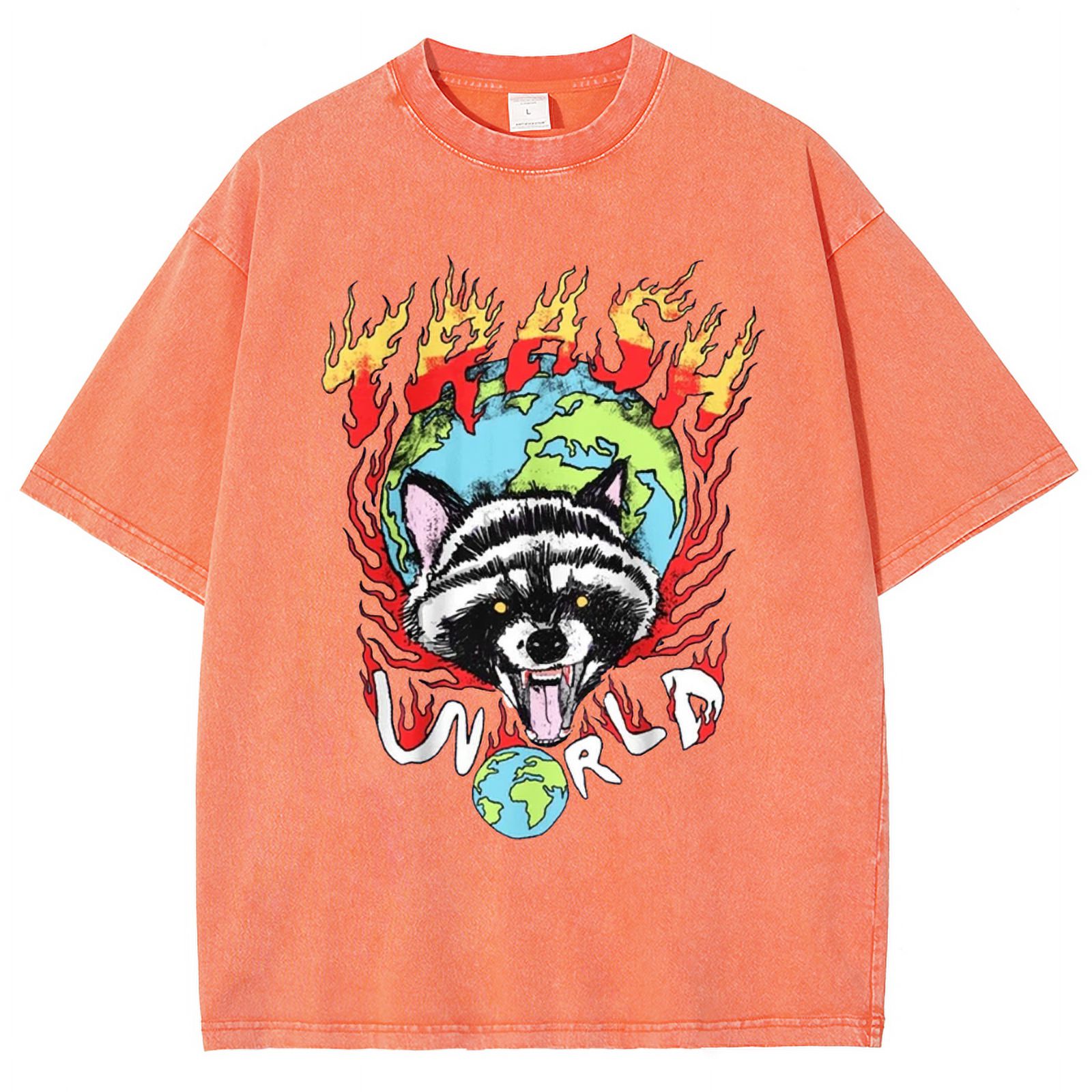 Custommagic Unisex World Oversized Graphic Print Wash Short Sleeve